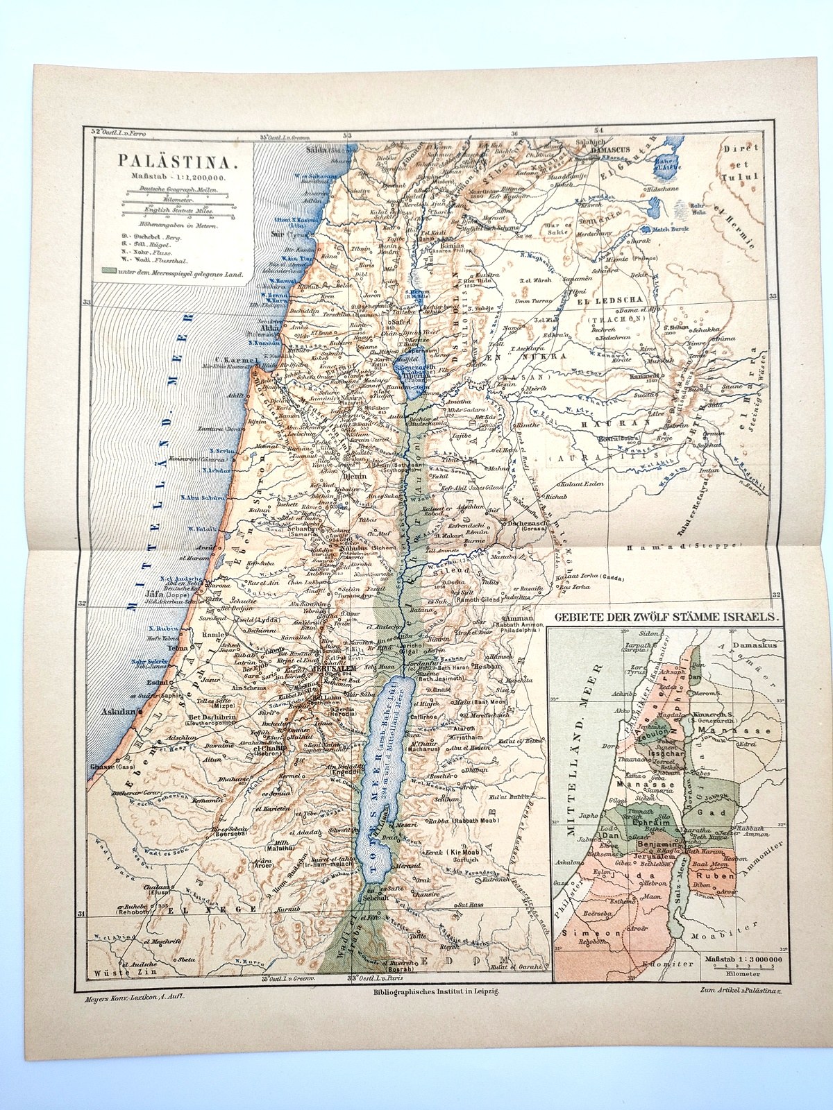 Mapa Palestyny - karta z leksykonu Meyersa - ok. 1904r - Aukcja ...