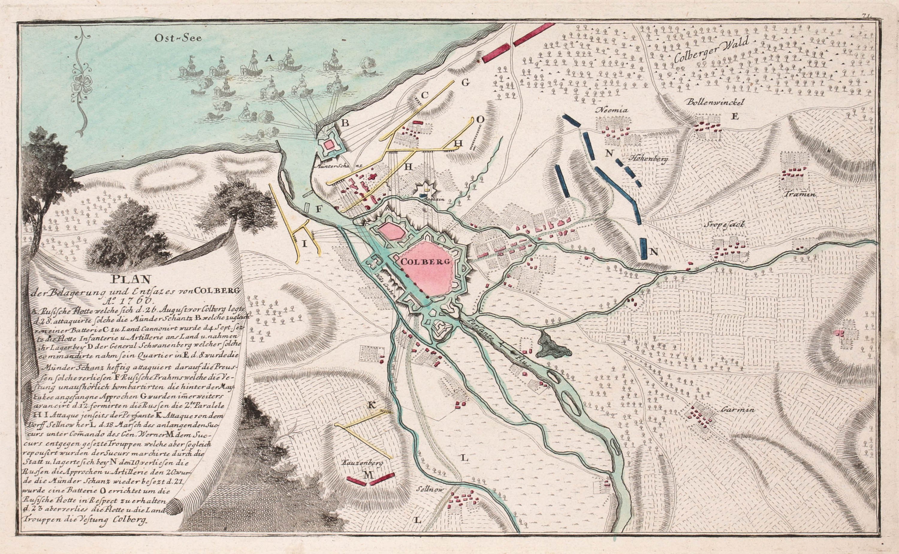 Plan der Belagerung und Entzases von Colberg A. 1760 - Aukcja ...