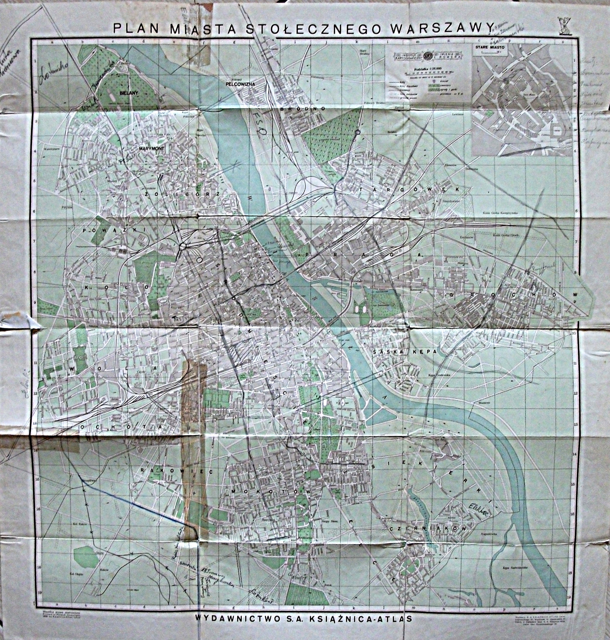 PLAN OF THE CAPITAL CITY OF WARSAW. W-wa 1939. publishing house S. A ...