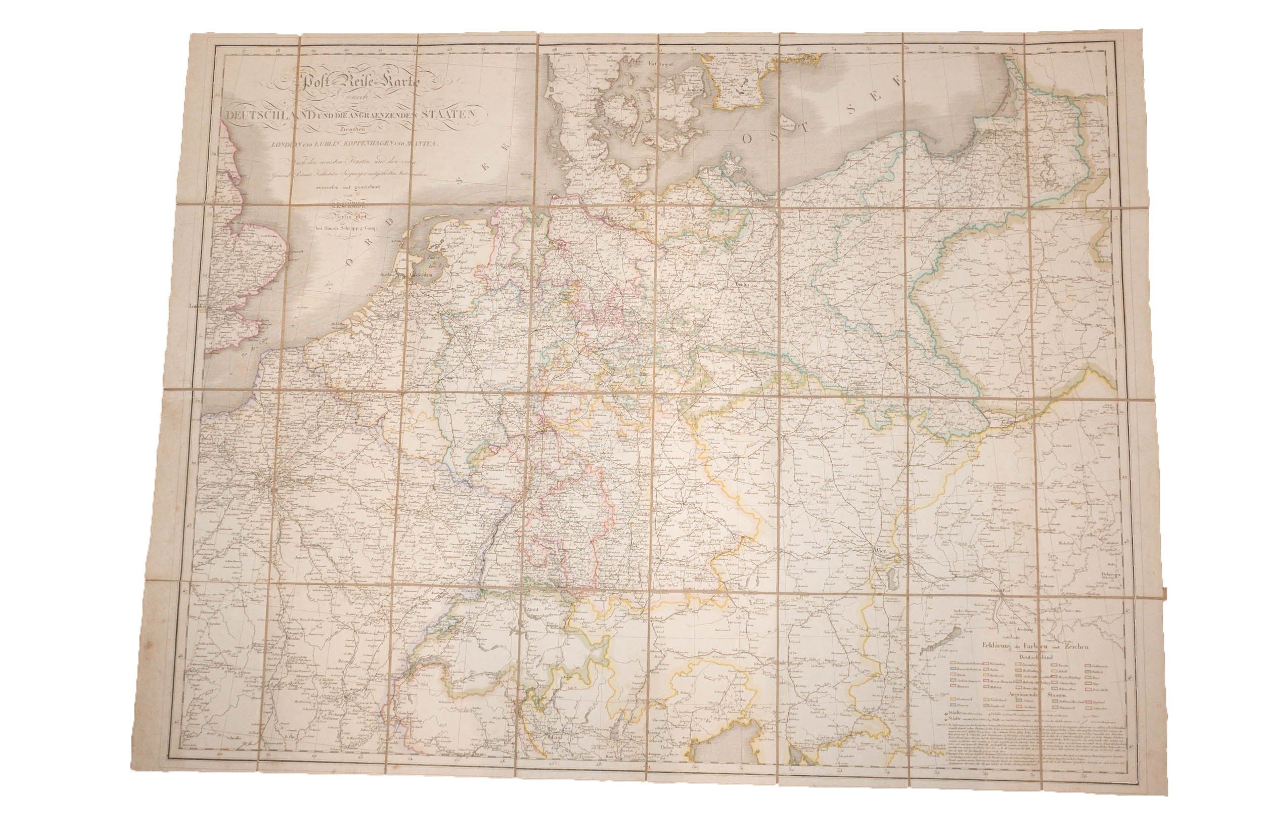 Mapa Niemiec i państw sąsiednich między Londynem a Lublinem, Kopenhagą ...