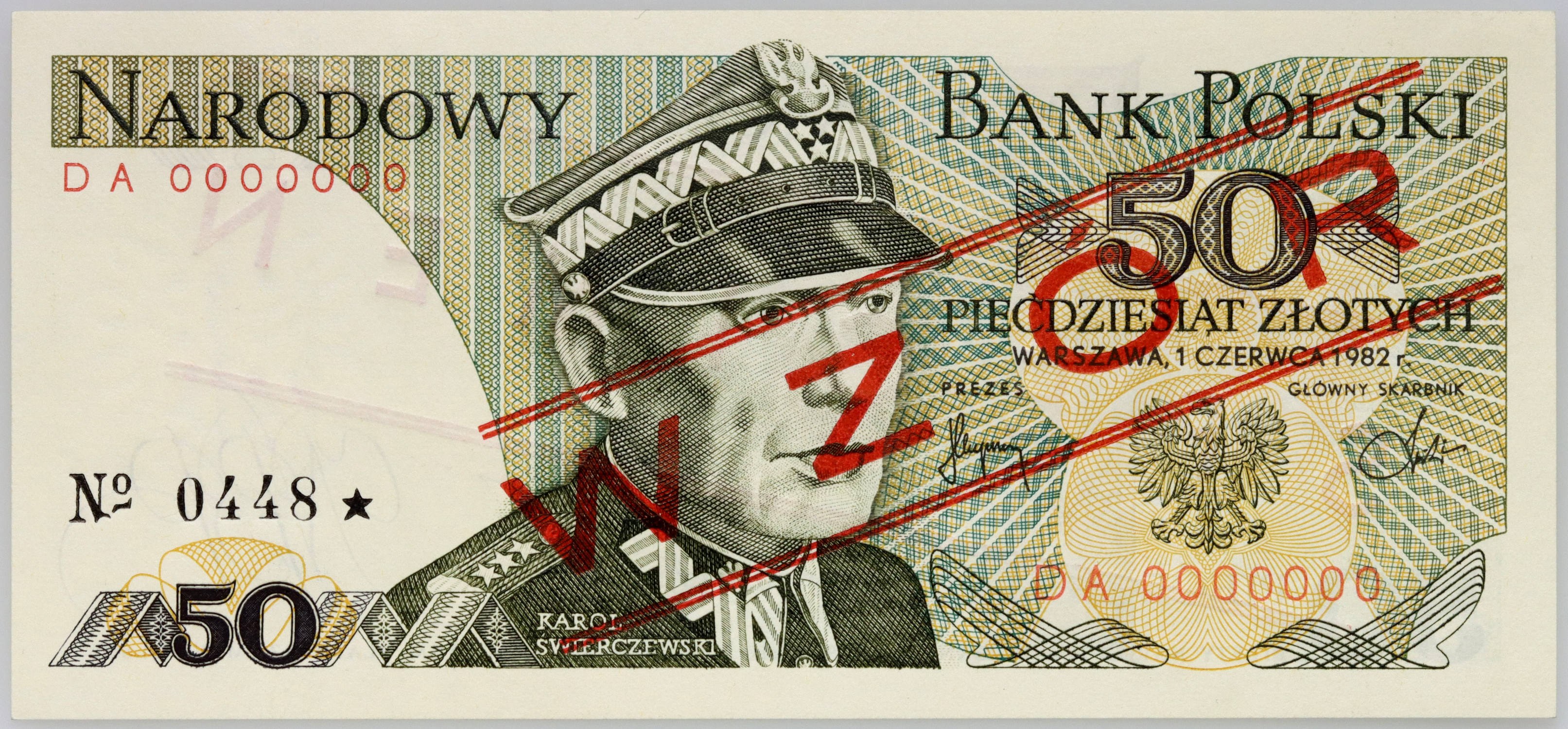 PRL, 50 złotych 1.06.1982, WZÓR, No. 0448, seria DA - Aukcja ...