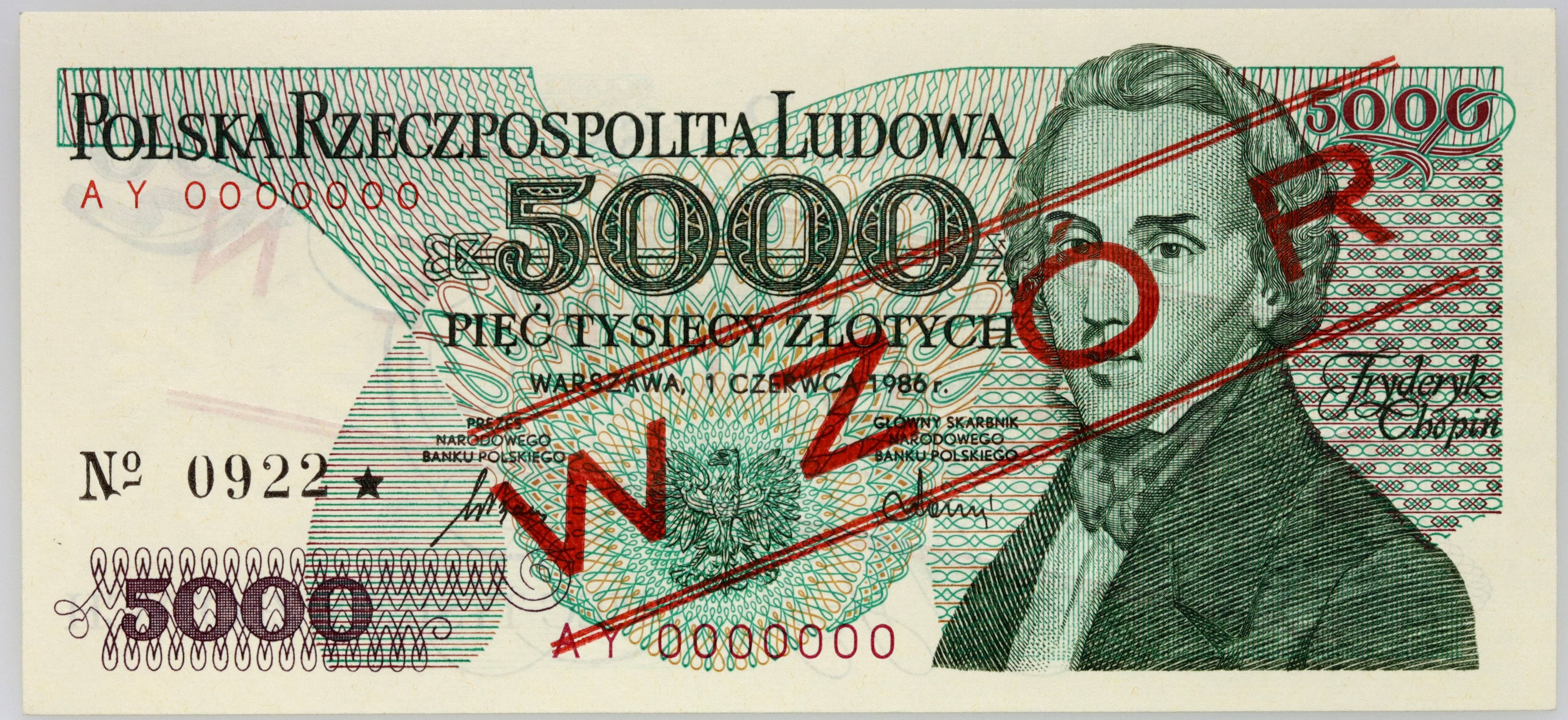 PRL, 5000 zloty 1.06.1986, MODEL, No. 0922, series AY - Online auction ...
