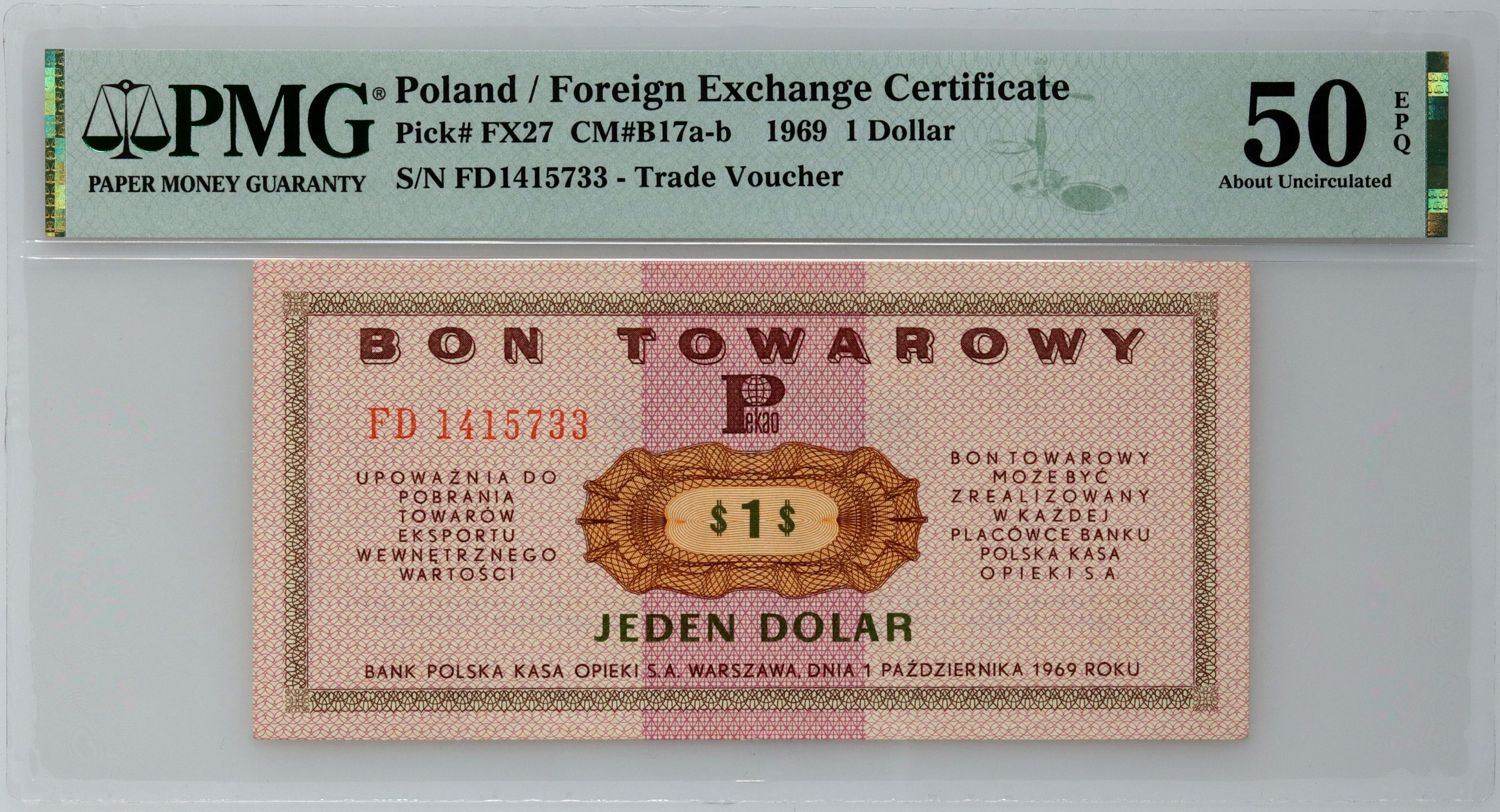 PRL, commodity voucher $1, Pekao, 1.07.1969, FD series - Online auction ...