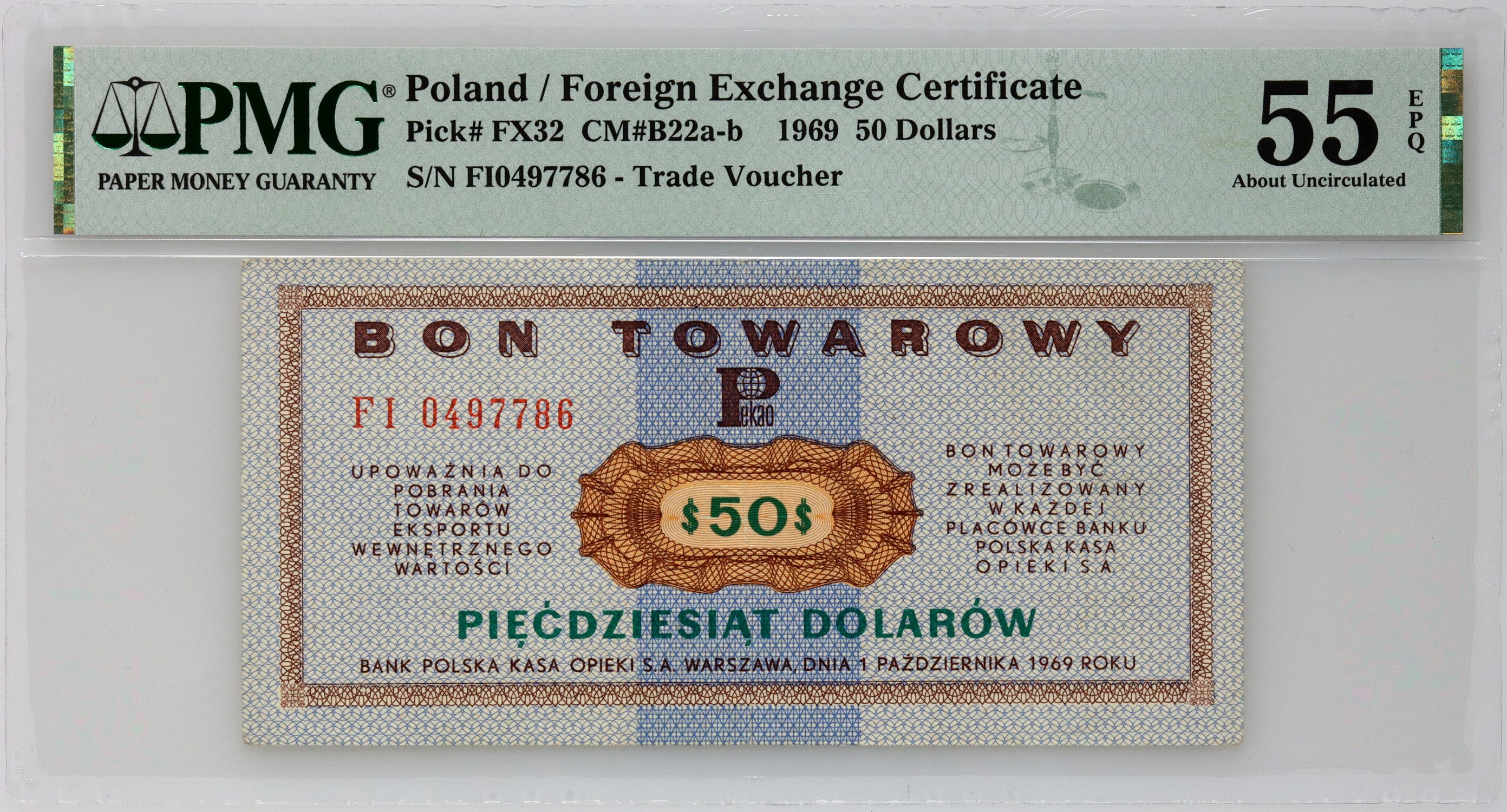PRL, bon towarowy 50 dolarów, Pekao, 1.10.1969, seria FI - Aukcja ...