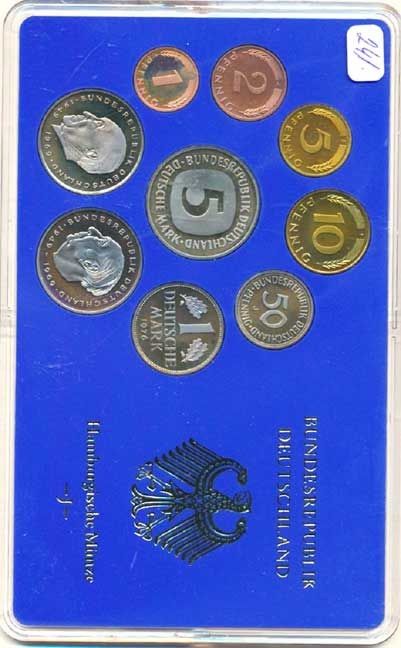 Německo - BRD (1949-), Ročníková sada mincí 1976 minc. J (1, 2, 5, 10, 50 Pf., 1, 5, - Aukcja ...