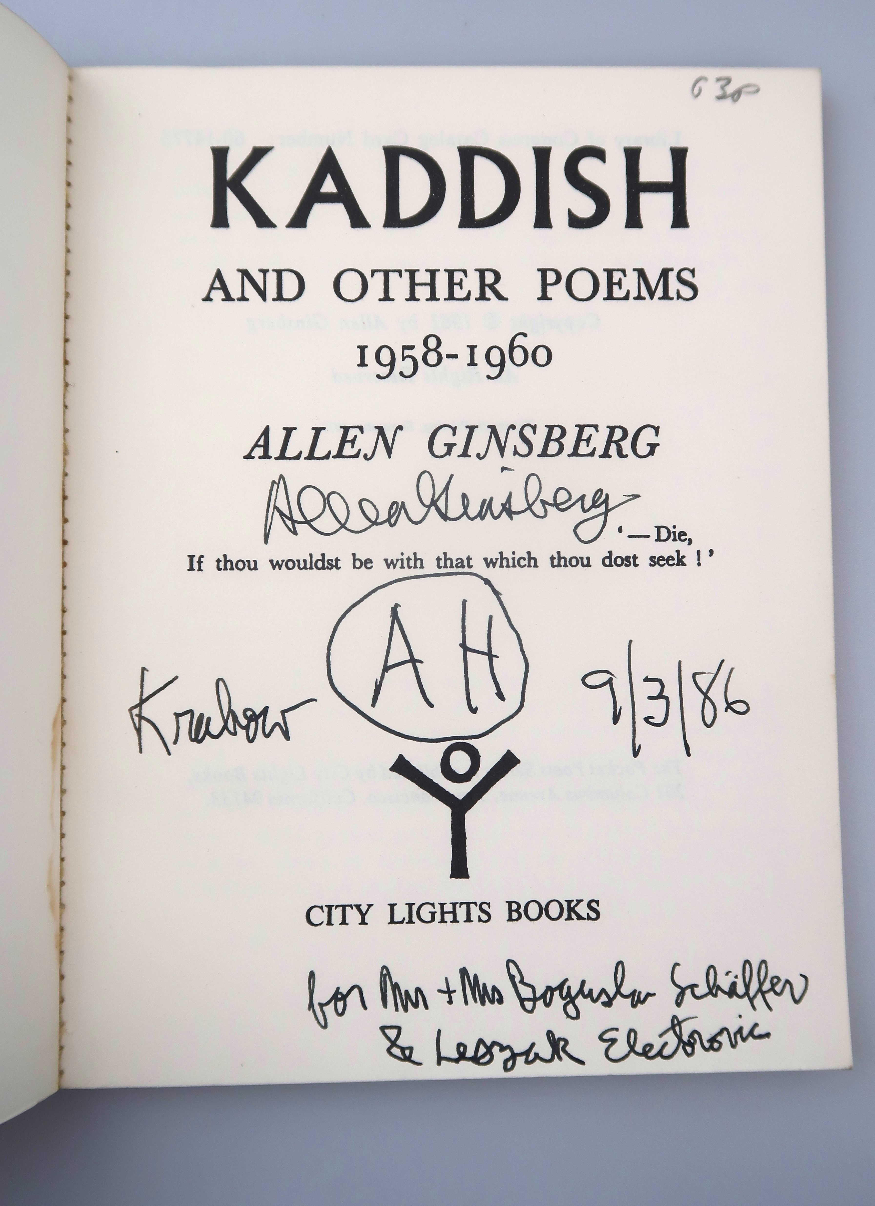 GINSBERG ALLEN Kaddish and other poems 1958-1960 (dedykacja Autora ...