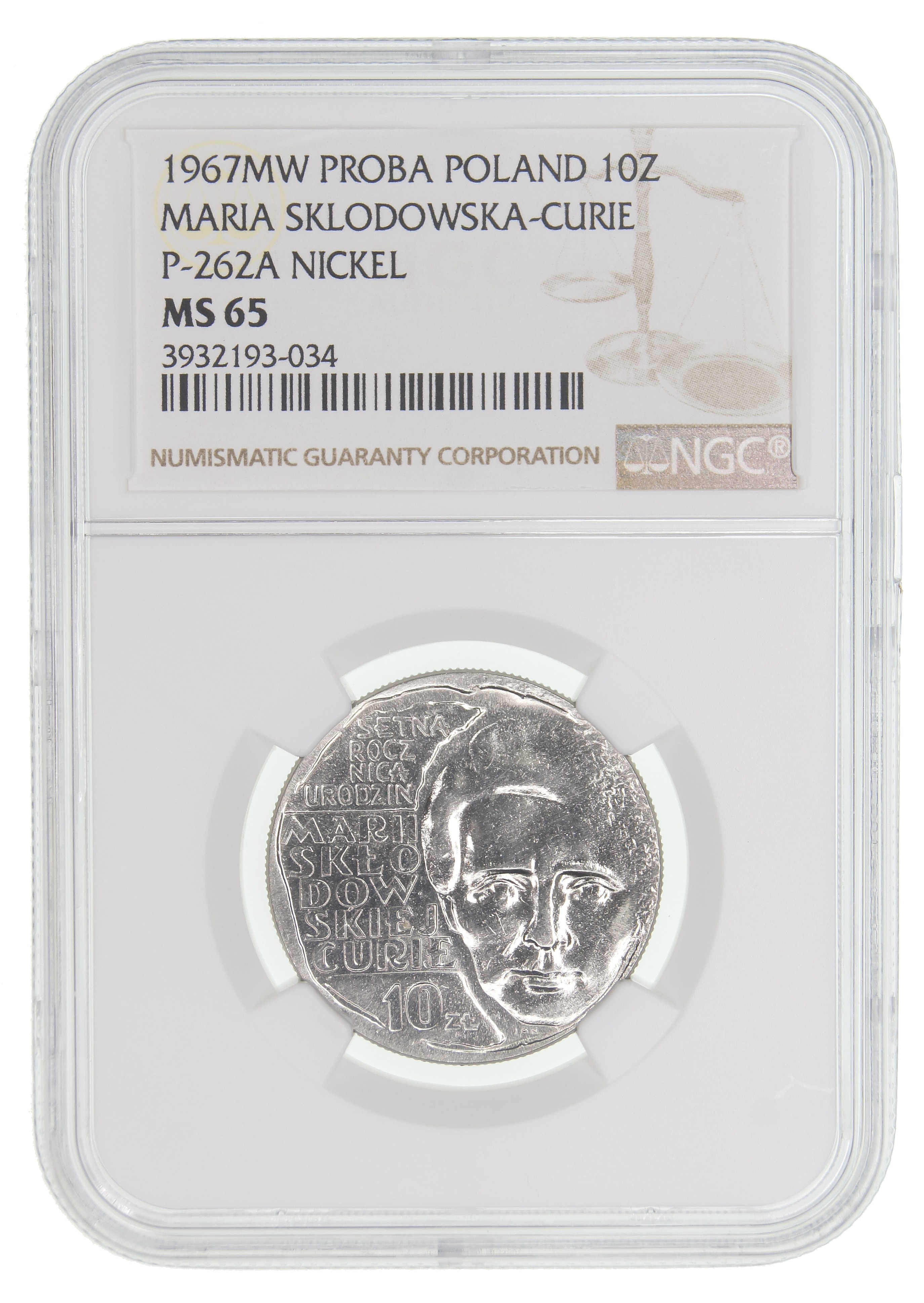 10 złotych 1967, Maria Skłodowska-Curie, PRÓBA, nikiel - NGC MS 65 - Aukcja internetowa ...