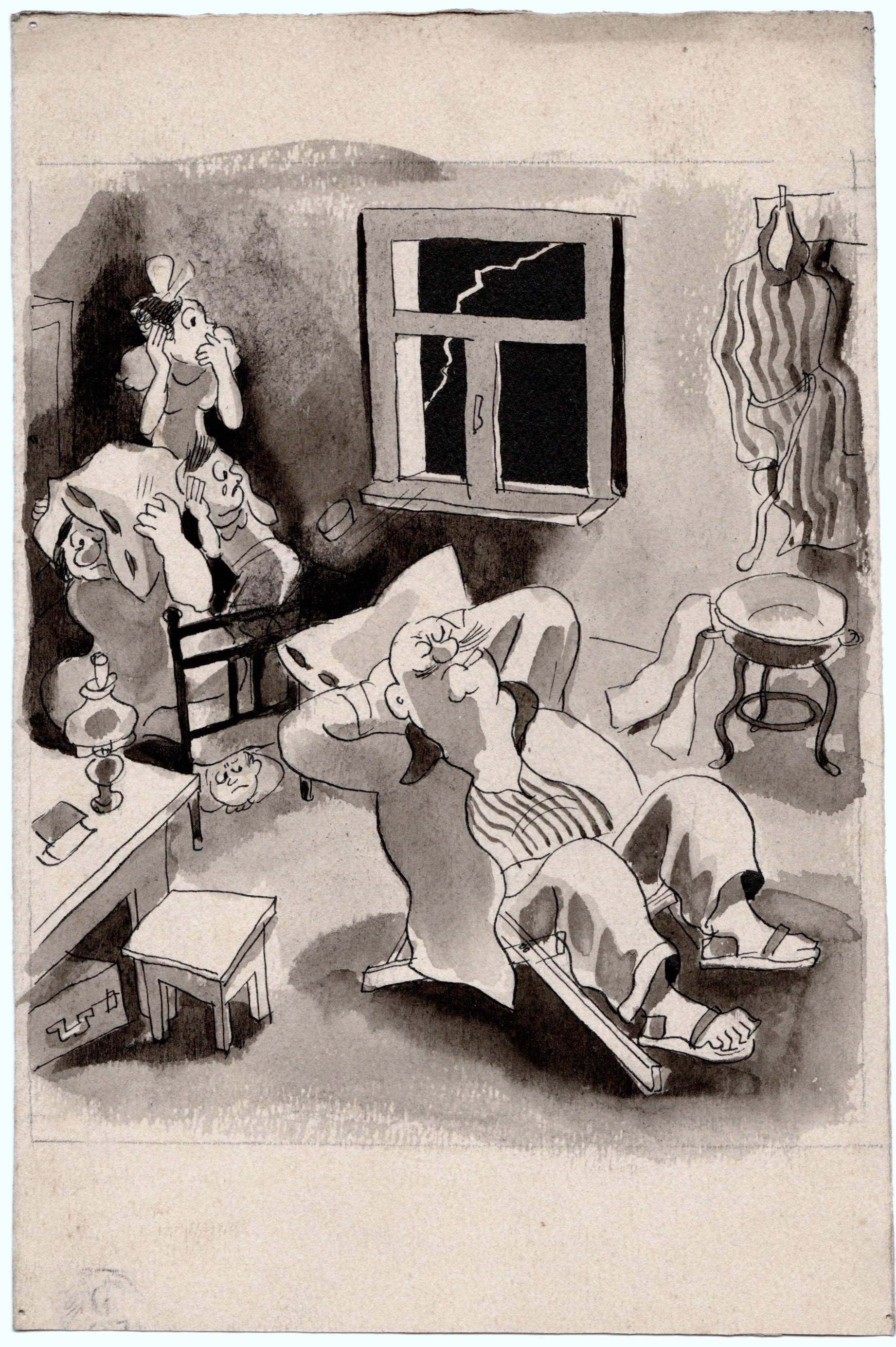 FERSTER Karol (1902-1986) - [W czasie burzy] Rysunek humorystyczny ...