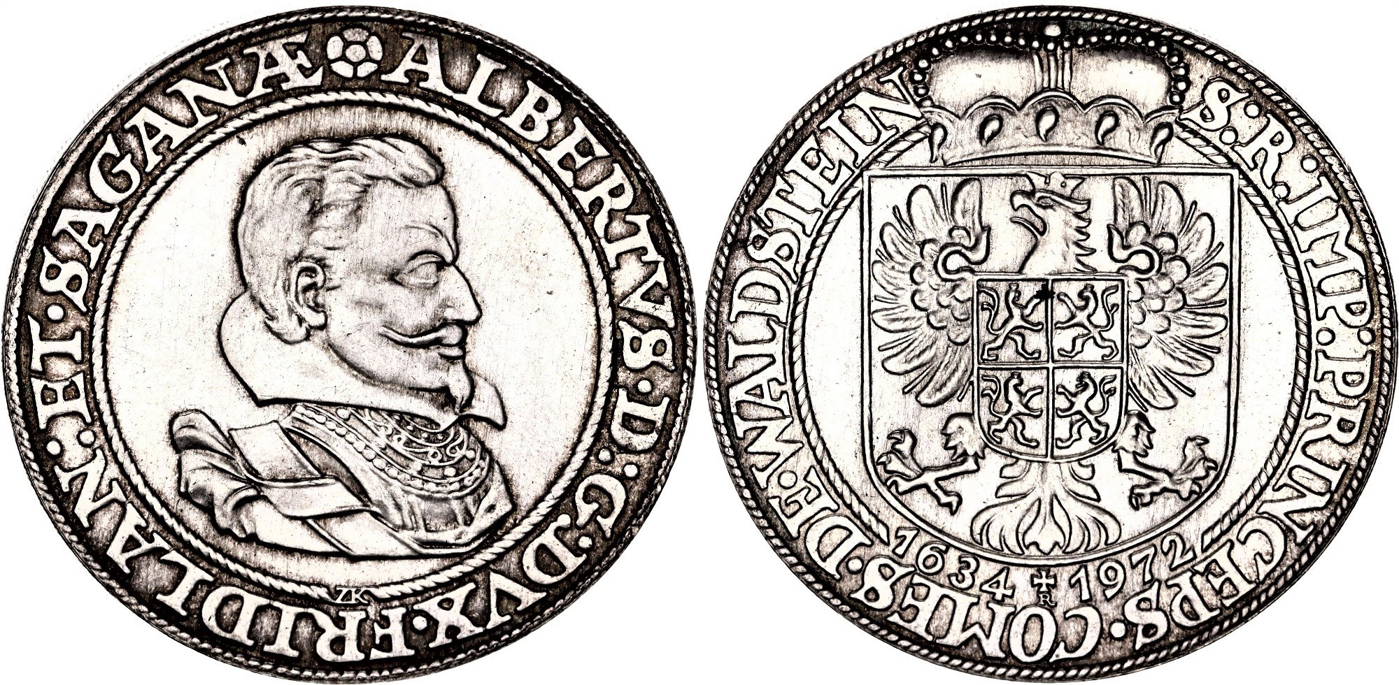 Srebrny medal Czechosłowacji "Albert z Waldstein 1972 ZK Restrike ...