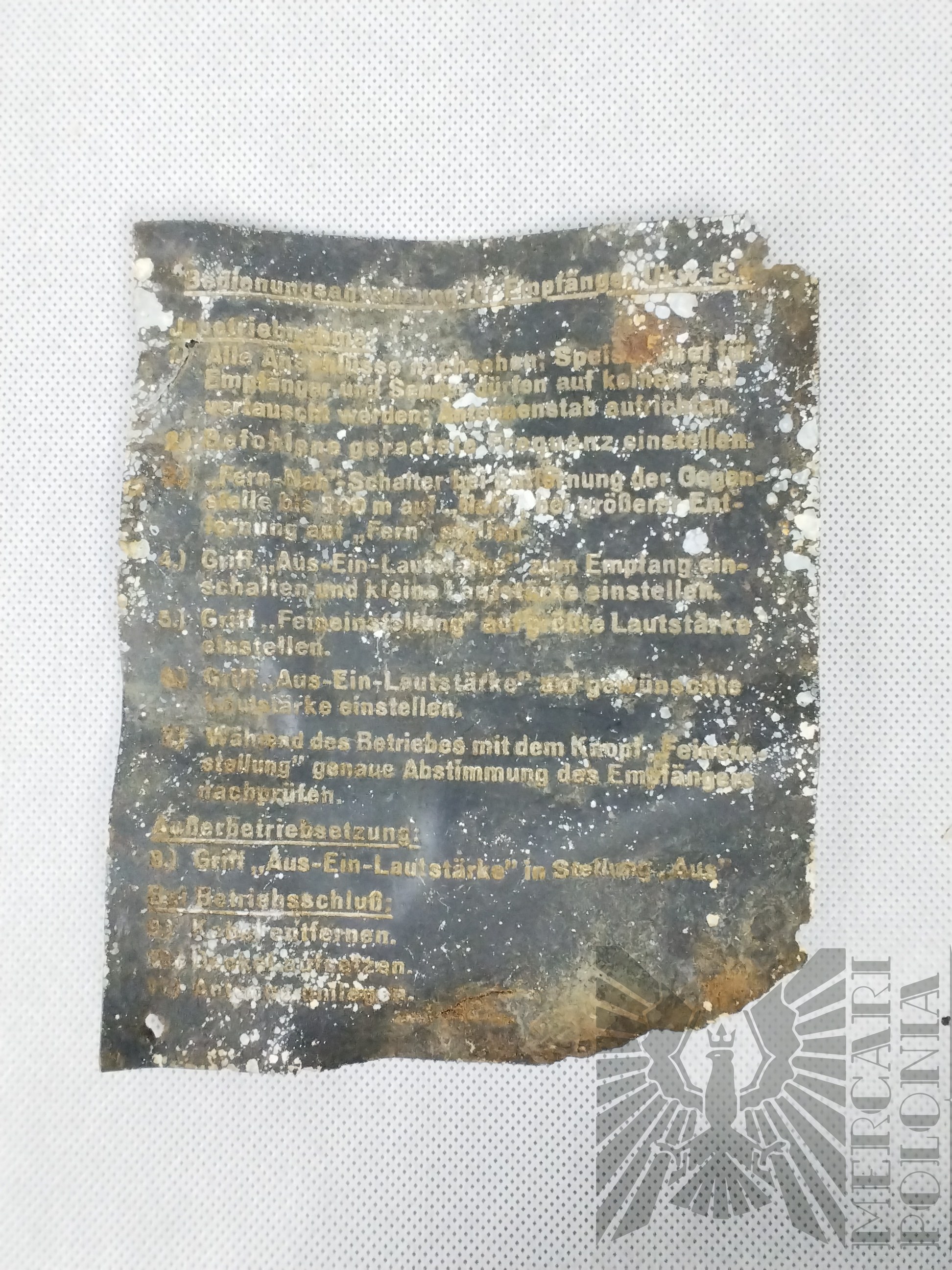 2WŚ - Tabliczka z Niemieckiego radia do Czołgu FuG 5 - Aukcja ...