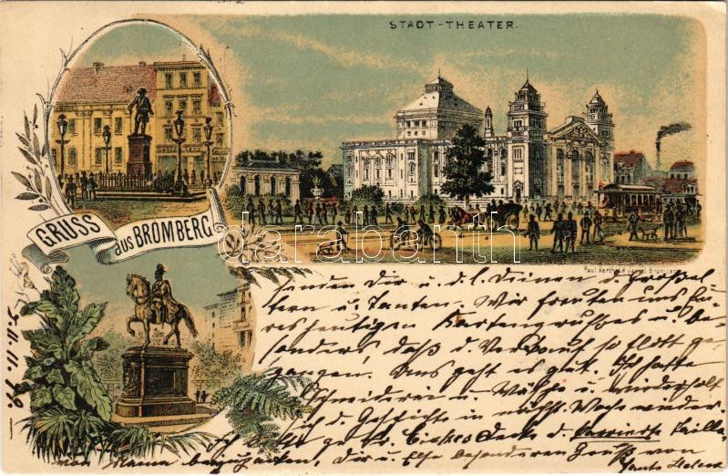 1899 (Vorläufer) Bydgoszcz, Bromberg; Stadt Theater / theatre, monument ...
