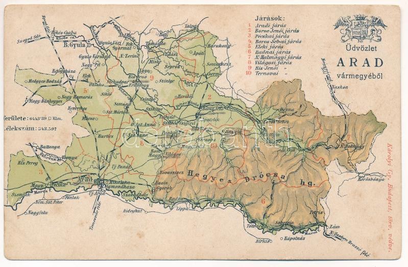 Arad vármegye térképe. Kiadja Károlyi Gy. / Map of Arad (fa) - Aukcja ...