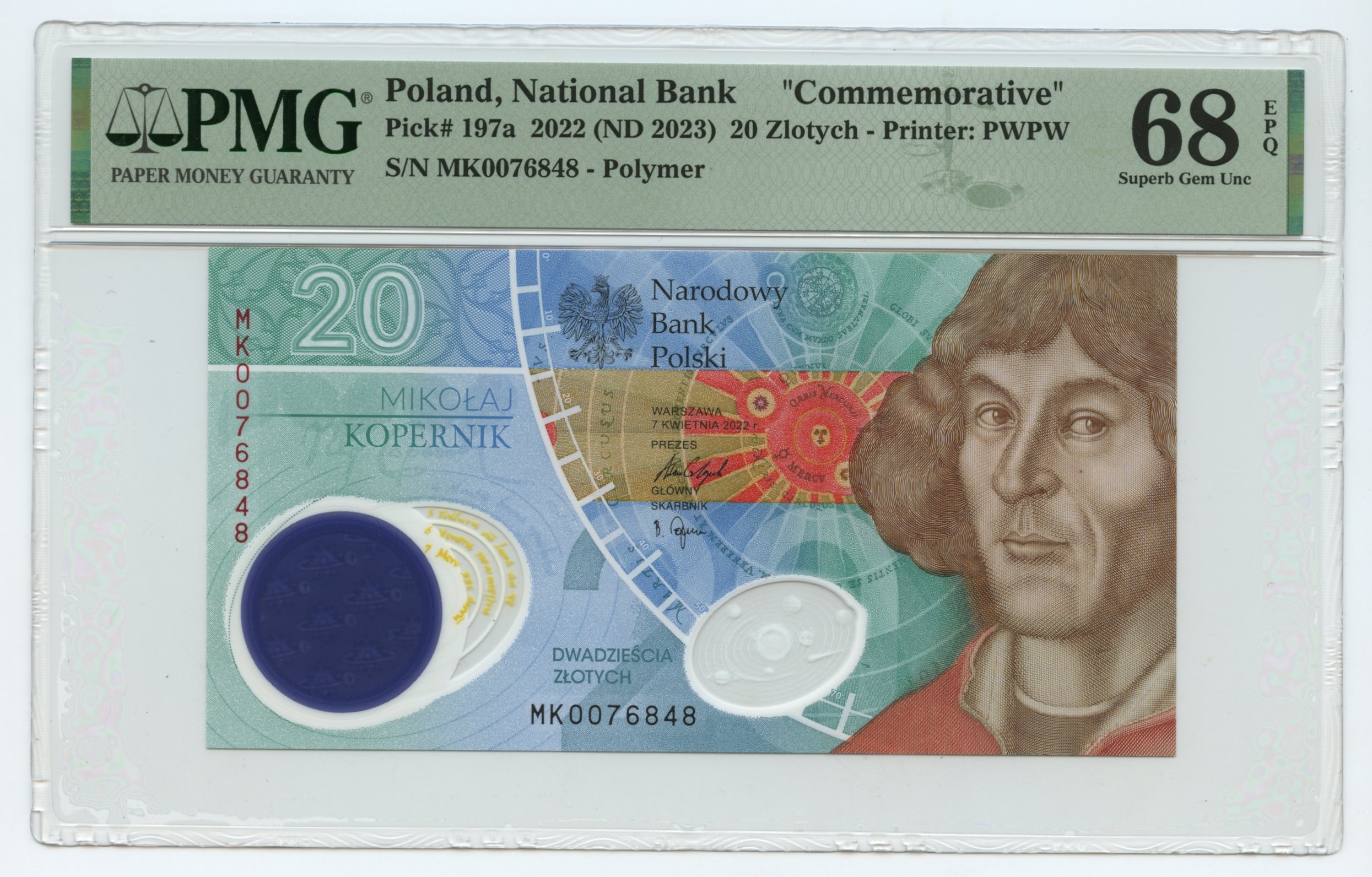 20 zloty 2022 Nicolaus Copernicus - polymer banknote - PMG 68 EPQ ...