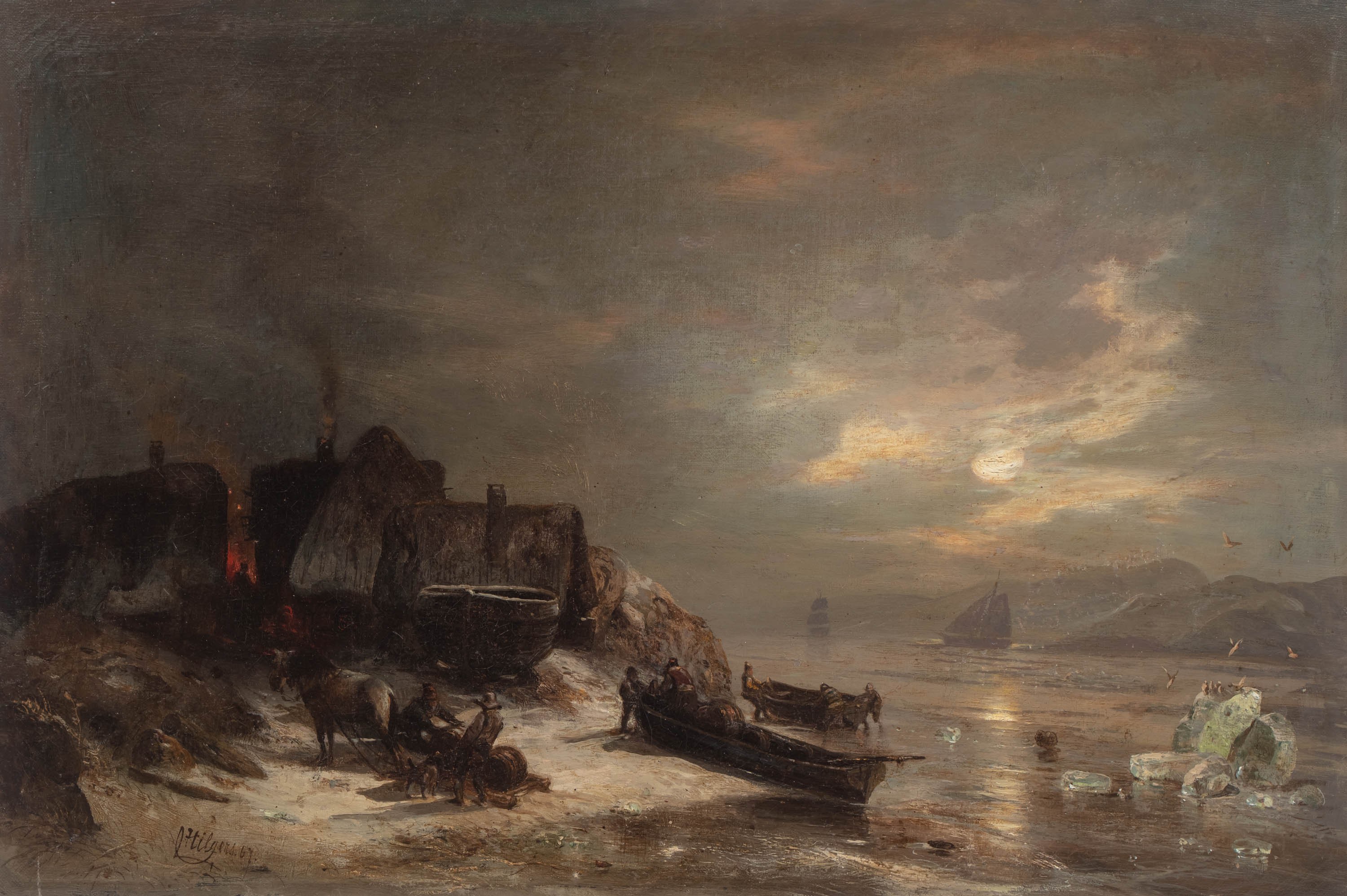 Carl Hilgers (1818 Düsseldorf - 1890 tamże), Na brzegu - Aukcja ...