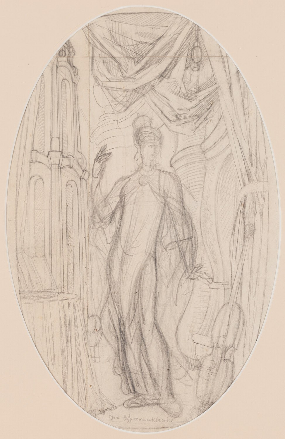 Jan Kaczmarkiewicz (1904 Rawicz - 1989 ), Figure against the background ...