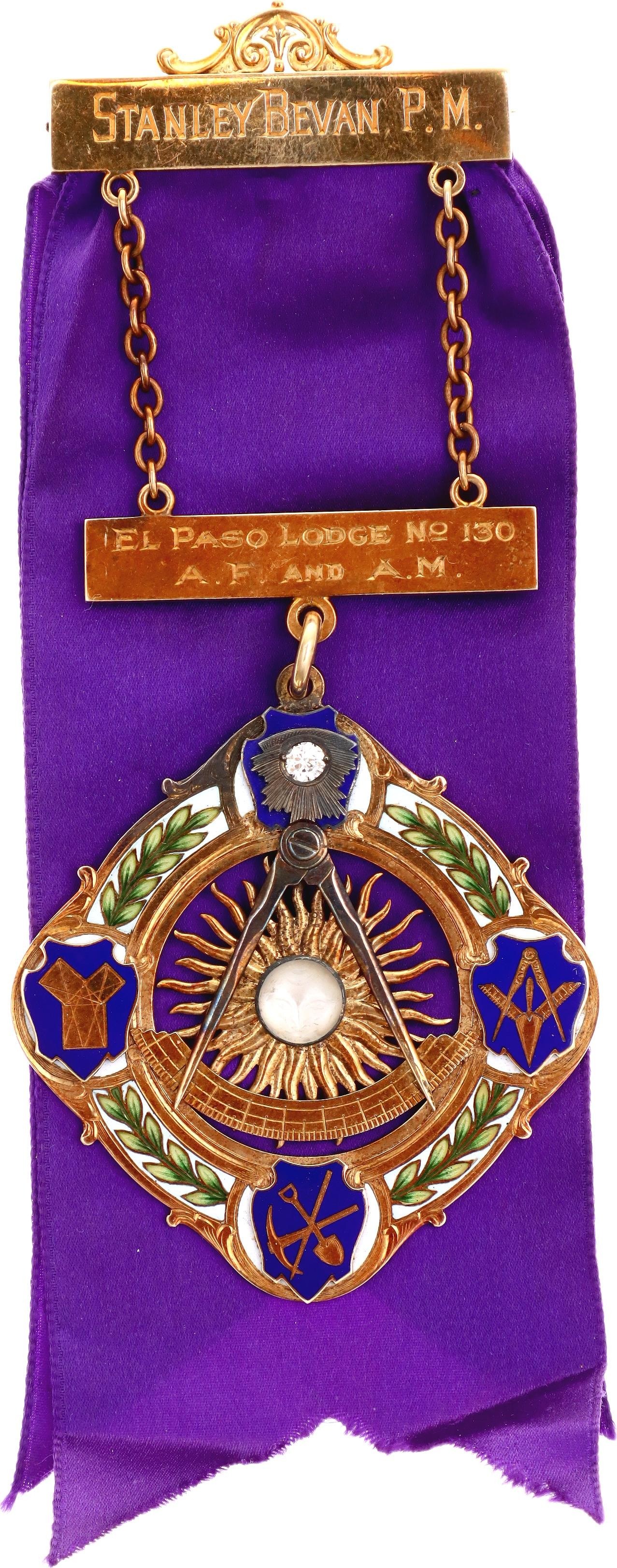 Freemasons Past Master Badge El Paso Lodge No. 130 1894 R5 - Aukcja ...