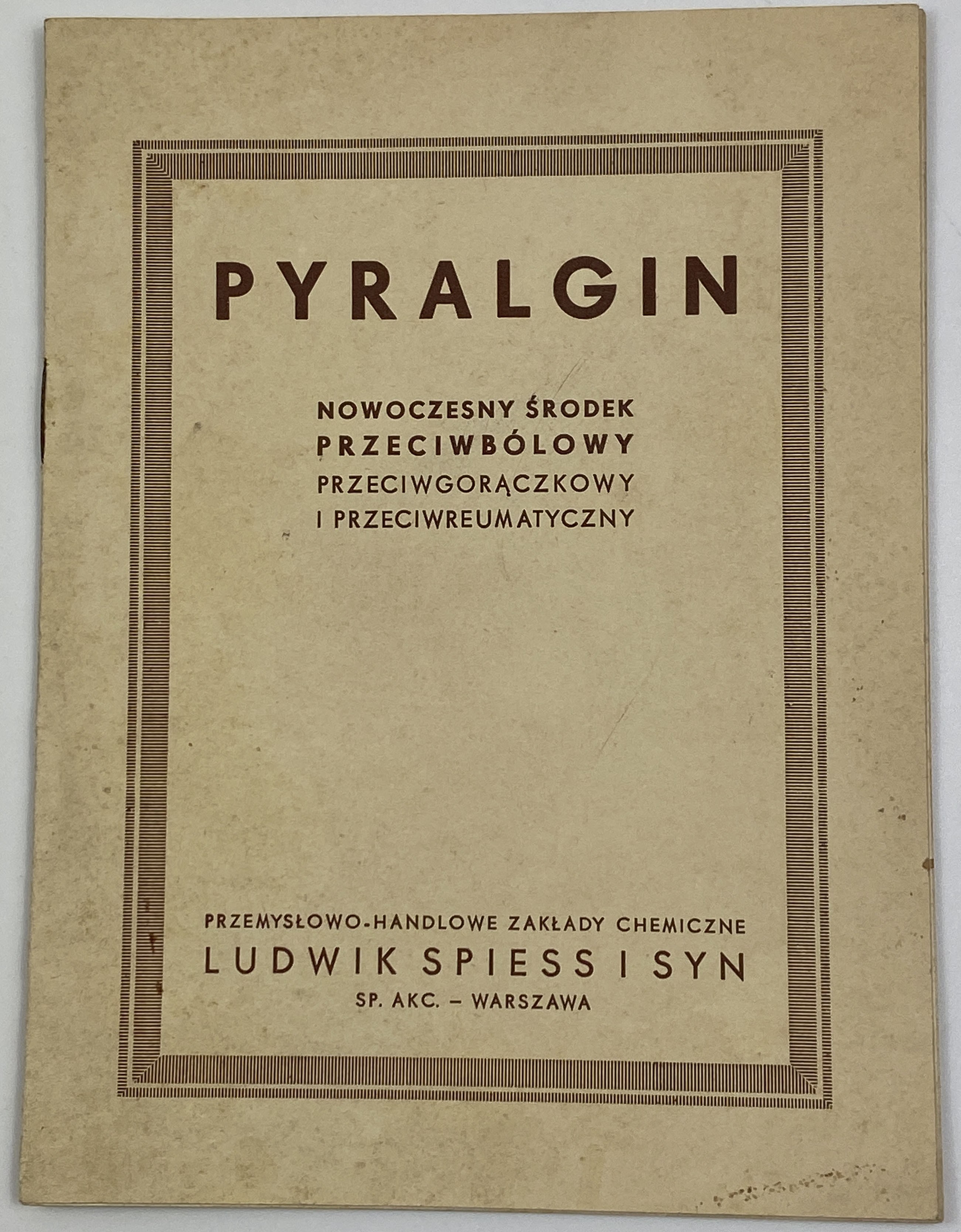 Pyralgin Nowoczesny Środek Przeciwbólowy Ludwik Spiess i syn - Aukcja ...