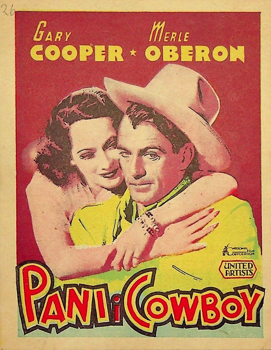 Druk reklamowy filmu Pani i Cowboy z Merle Oberon i Garym Cooperem ...