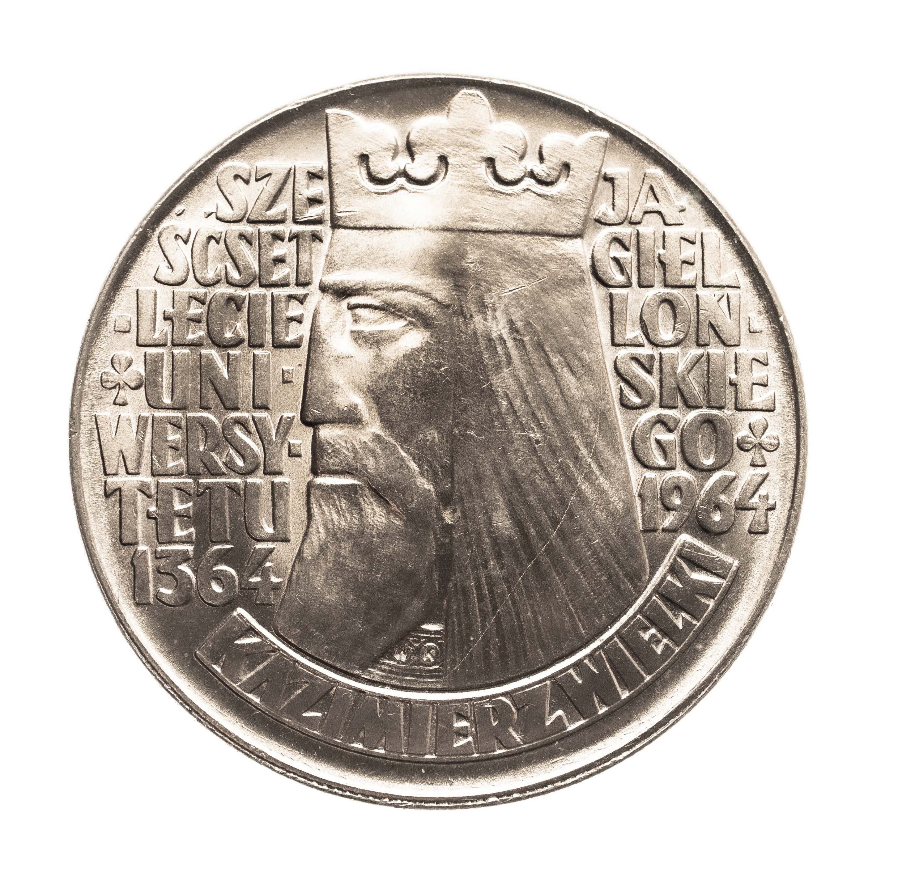 Polska, PRL, 10 złotych 1964, 600-lecie Uniwersytetu Jagielońskiego - napis wypukły - Aukcja ...