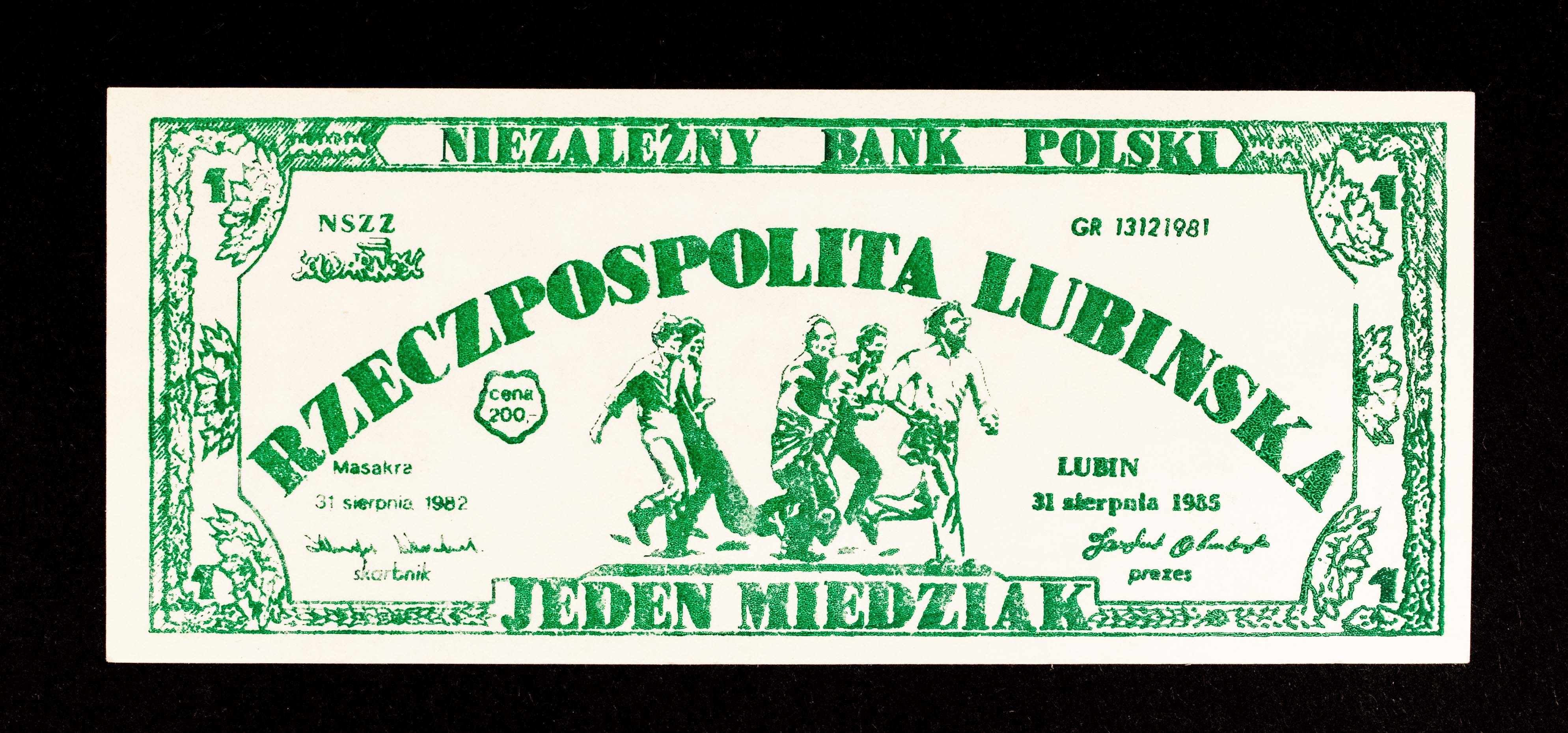 SOLIDARNOŚĆ, JEDEN MIEDZIAK 31.08.1985 Lubin, seria GR, Rzeczpospolita Lubinska. - Aukcja ...