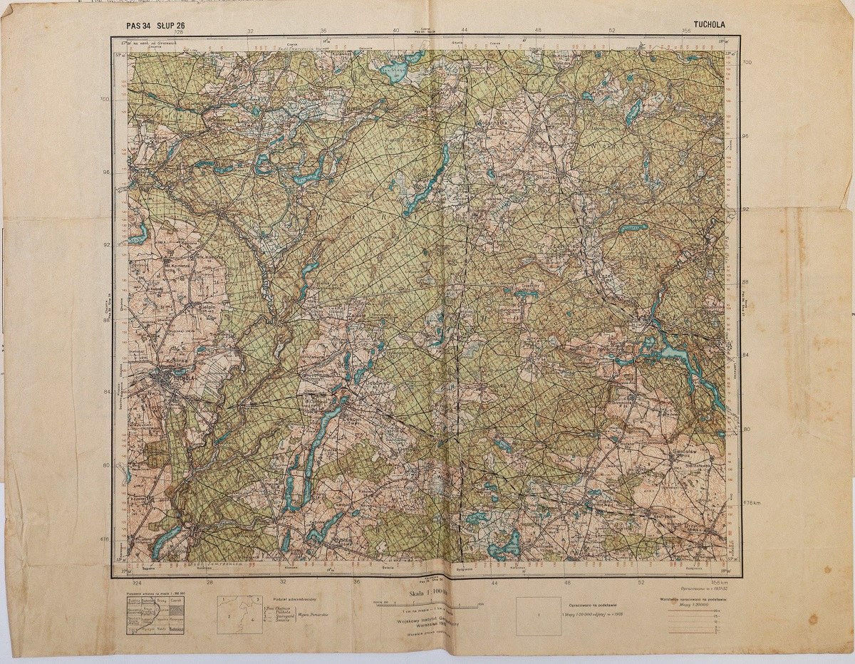 MAPA, TUCHOLA, Wojskowy Instytut Geograficzny, 1933 - Aukcja ...