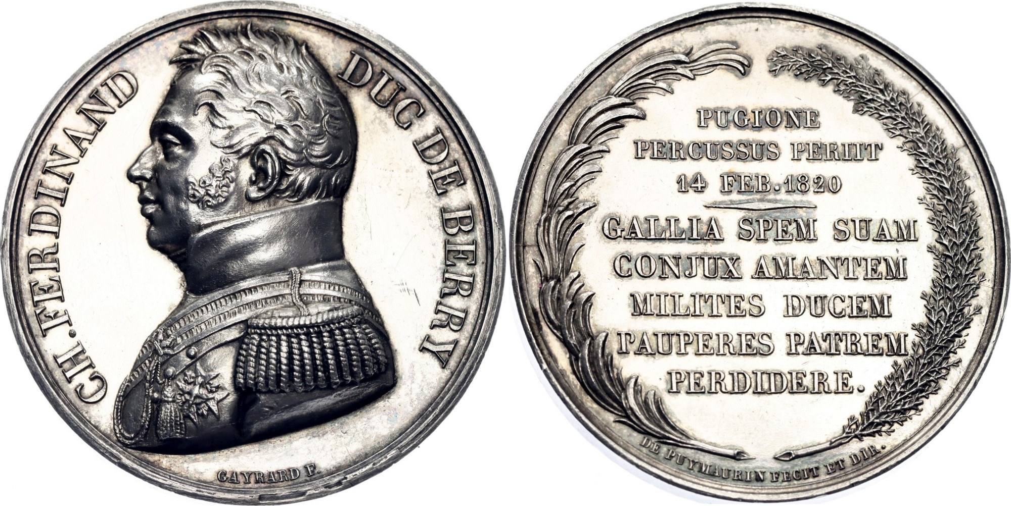 France Silver Medal "Assassination of Charles Ferdinand Duke of Berry ...