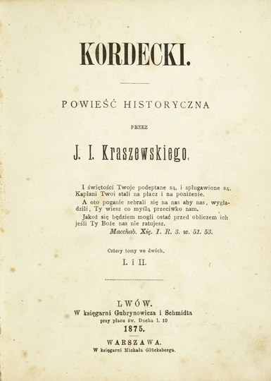 J. I. KRASZEWSKI - Kordecki. T. 1-2. 1875. - Aukcja internetowa ...