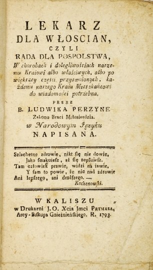 PERZYNA Ludwik - Lekarz dla włościan. Kalisz 1793. - Aukcja internetowa ...