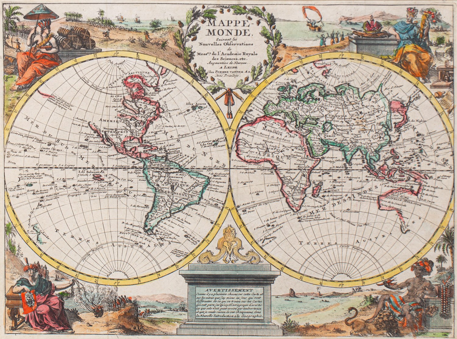 Pieter van der Aa (1659 Lejda - 1733 Lejda), Mapa świata, 1714 - Aukcja ...