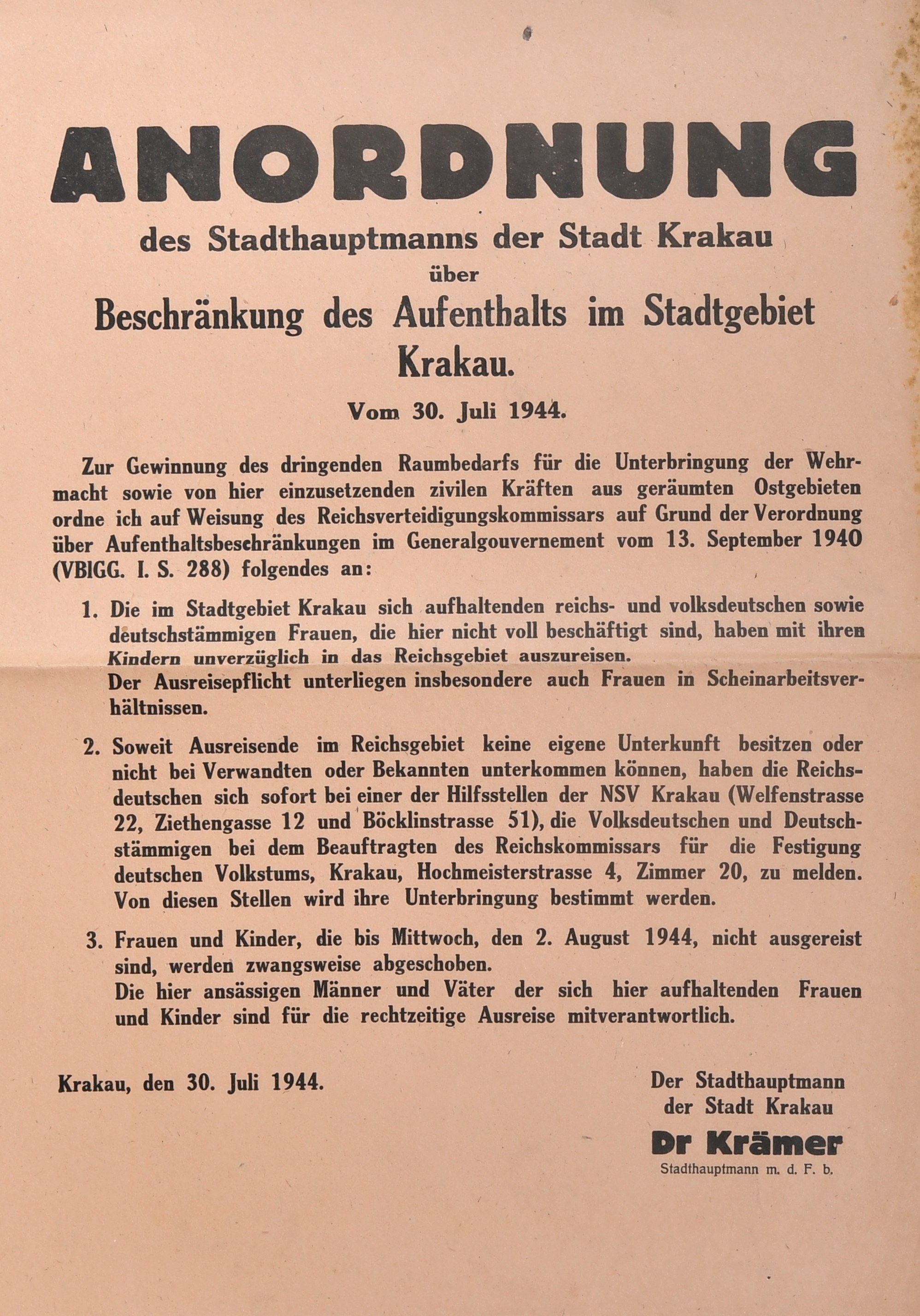 Anordnung des Stadthauptmanns der Stadt Krakau uber Beschrankung des ... Anordnung des Stadthauptmanns der Stadt Krakau uber Beschrankung des ...