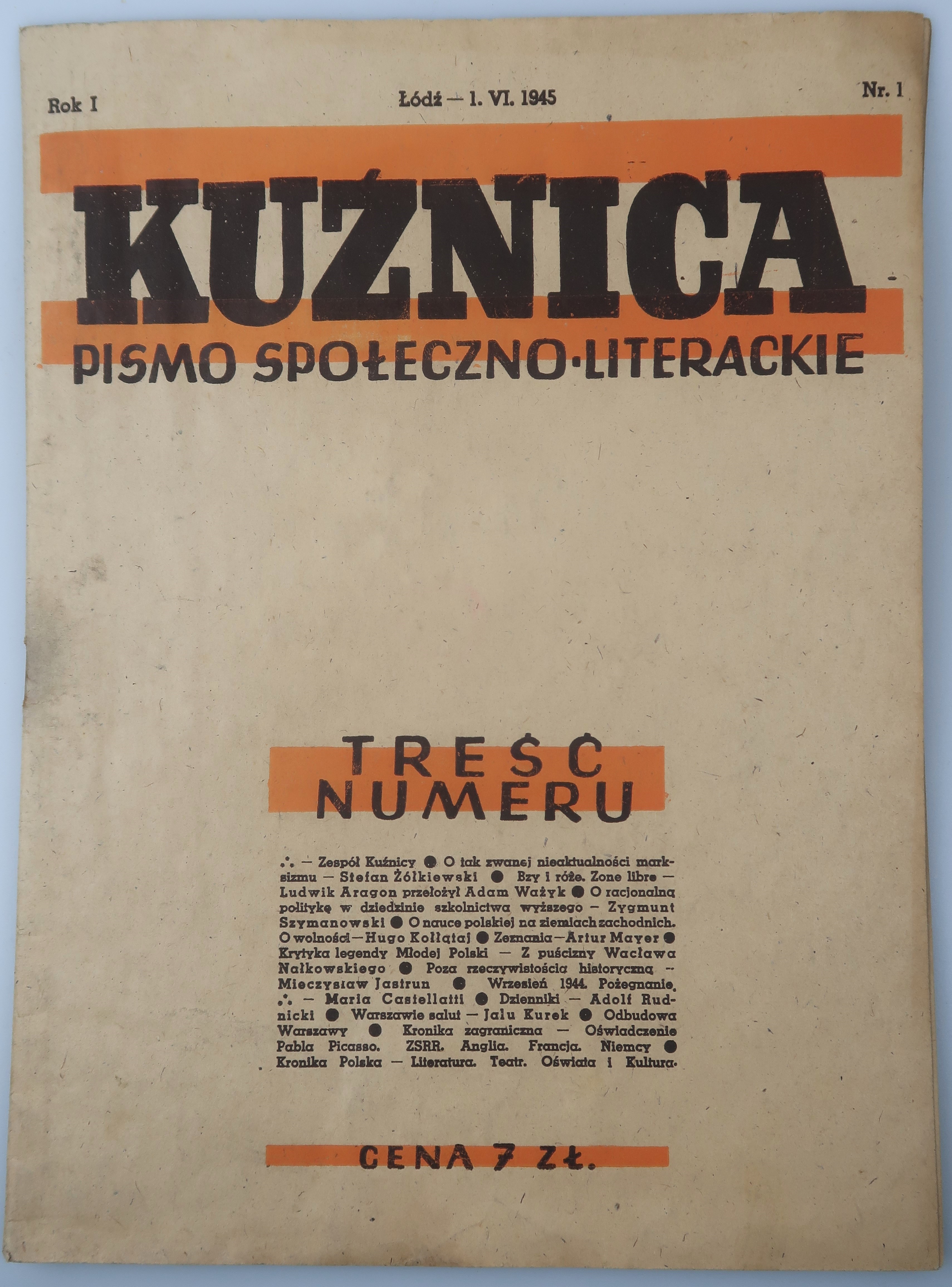 KUŹNICA Pismo społeczno-literackie nr 1, Łódź 1945 - Aukcja internetowa / Licytacja online ...