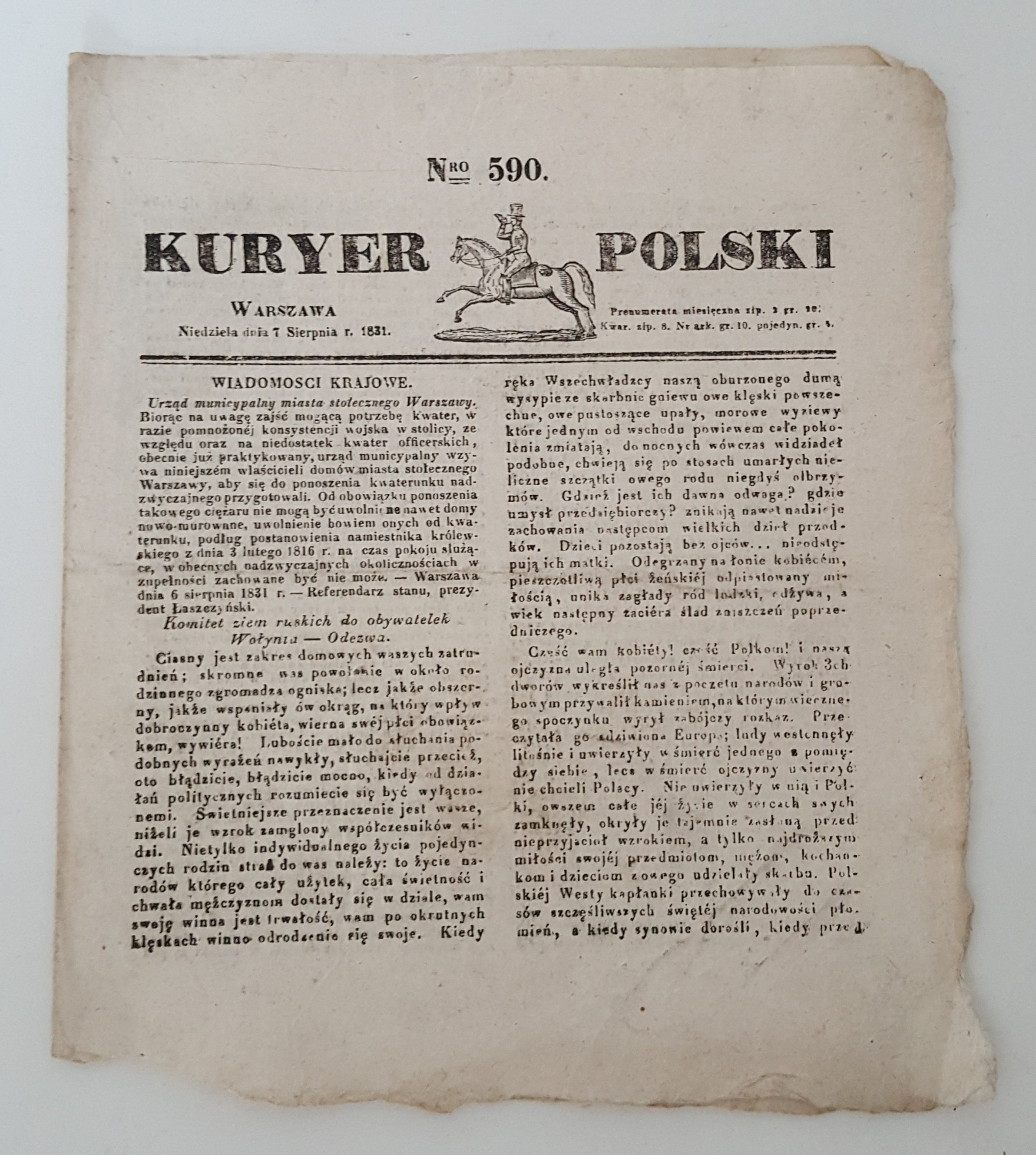 KURYER POLSKI 1831, NR. 590 - Aukcja internetowa / Licytacja online ...