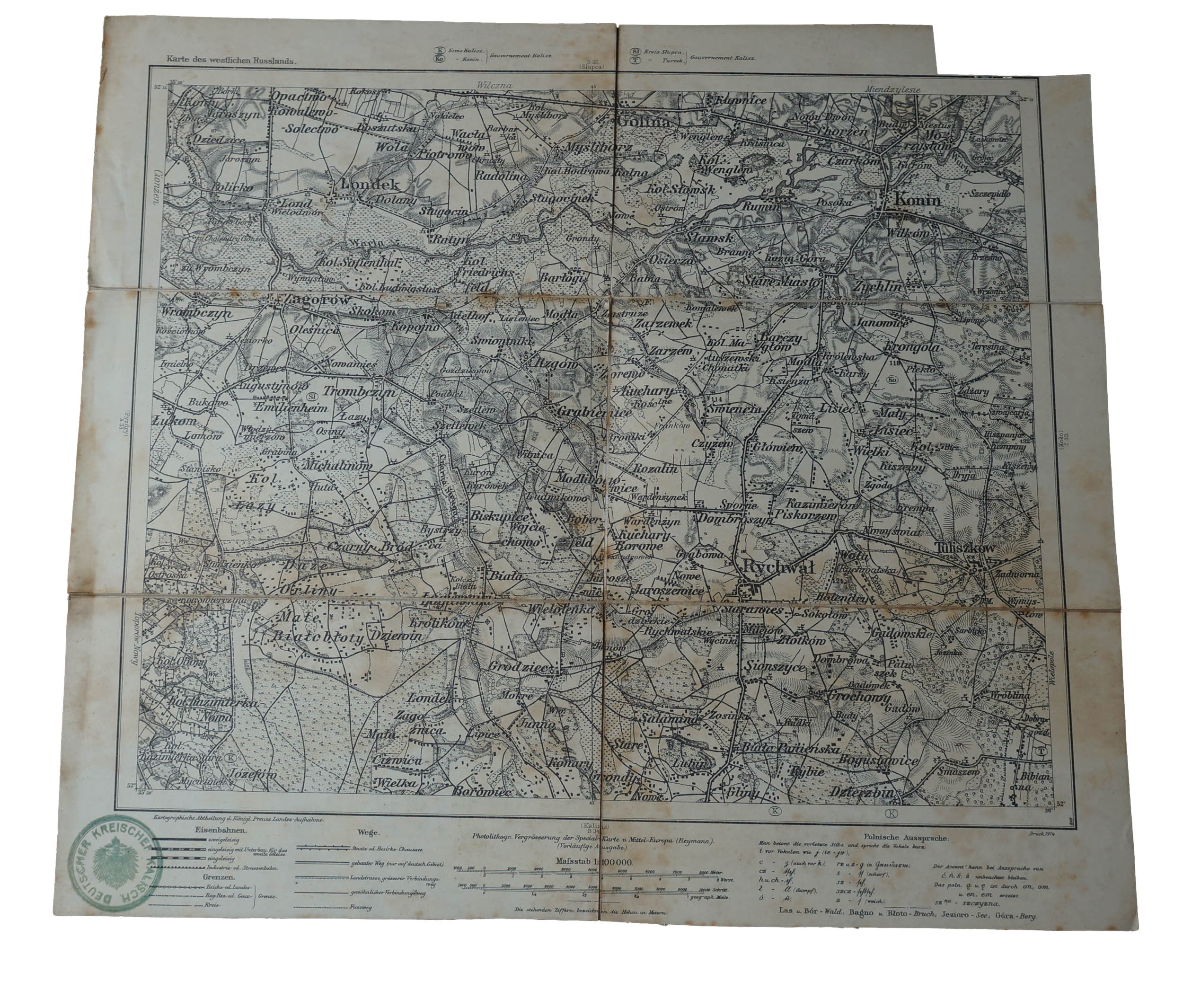 KONIN, RYCHWAŁ, GOLINA - mapa na płótnie, skala 1: 100.000, f. 40 x 35 ...