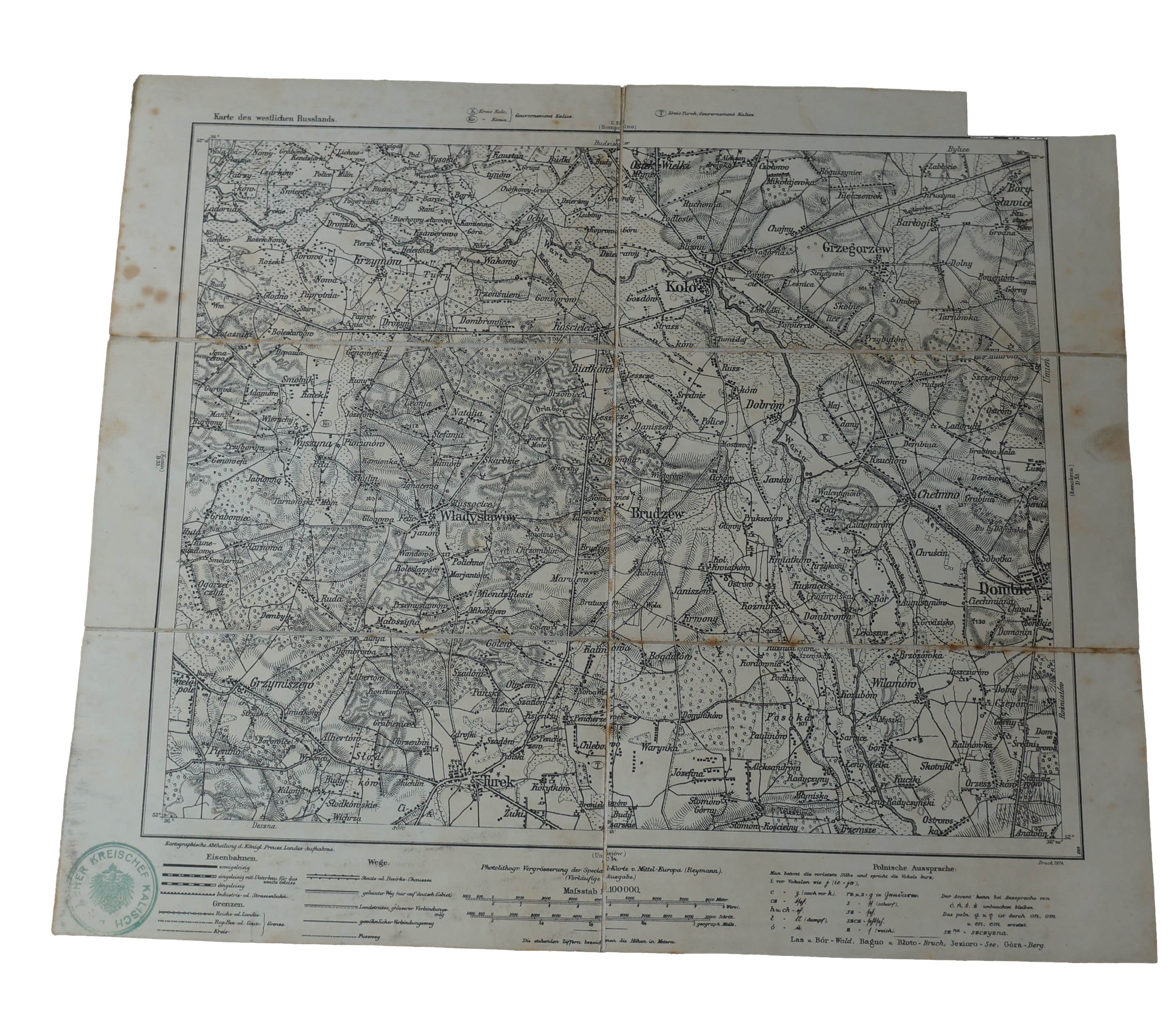KOŁO - map on canvas, scale 1: 100,000, f. 41 x 35.5cm, stamp ...