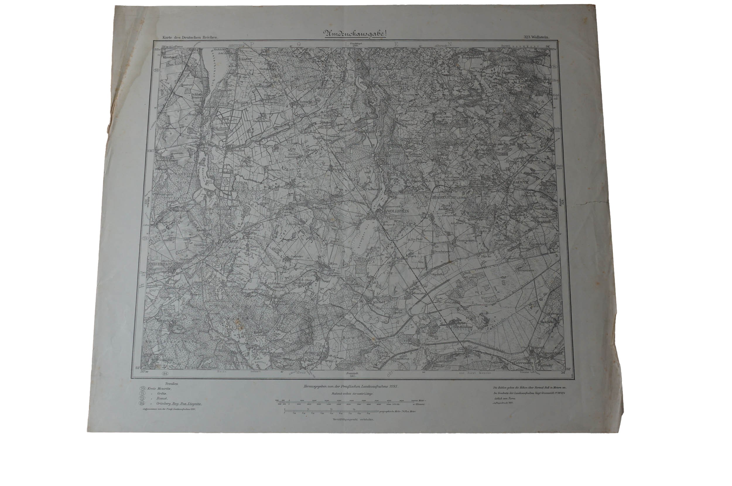 WOLSZTYN - Wollstein, mapa, skala 1: 100.000, f. 43 x 37,5cm, na ...