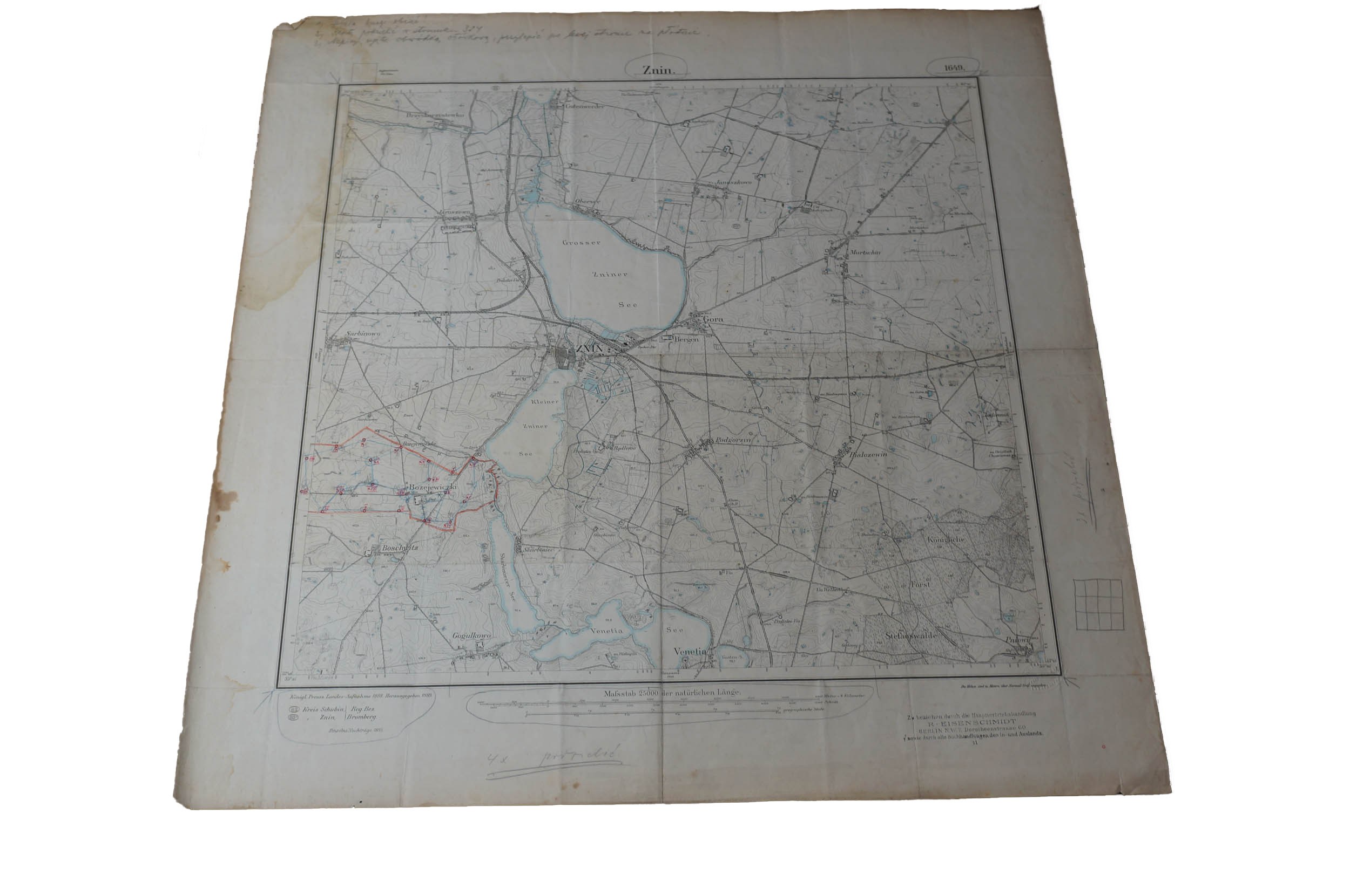 ŻNIN - Znin , mapa, skala 1: 25.000, f. 56,5 x 59,5cm, 1895r. - Aukcja ...