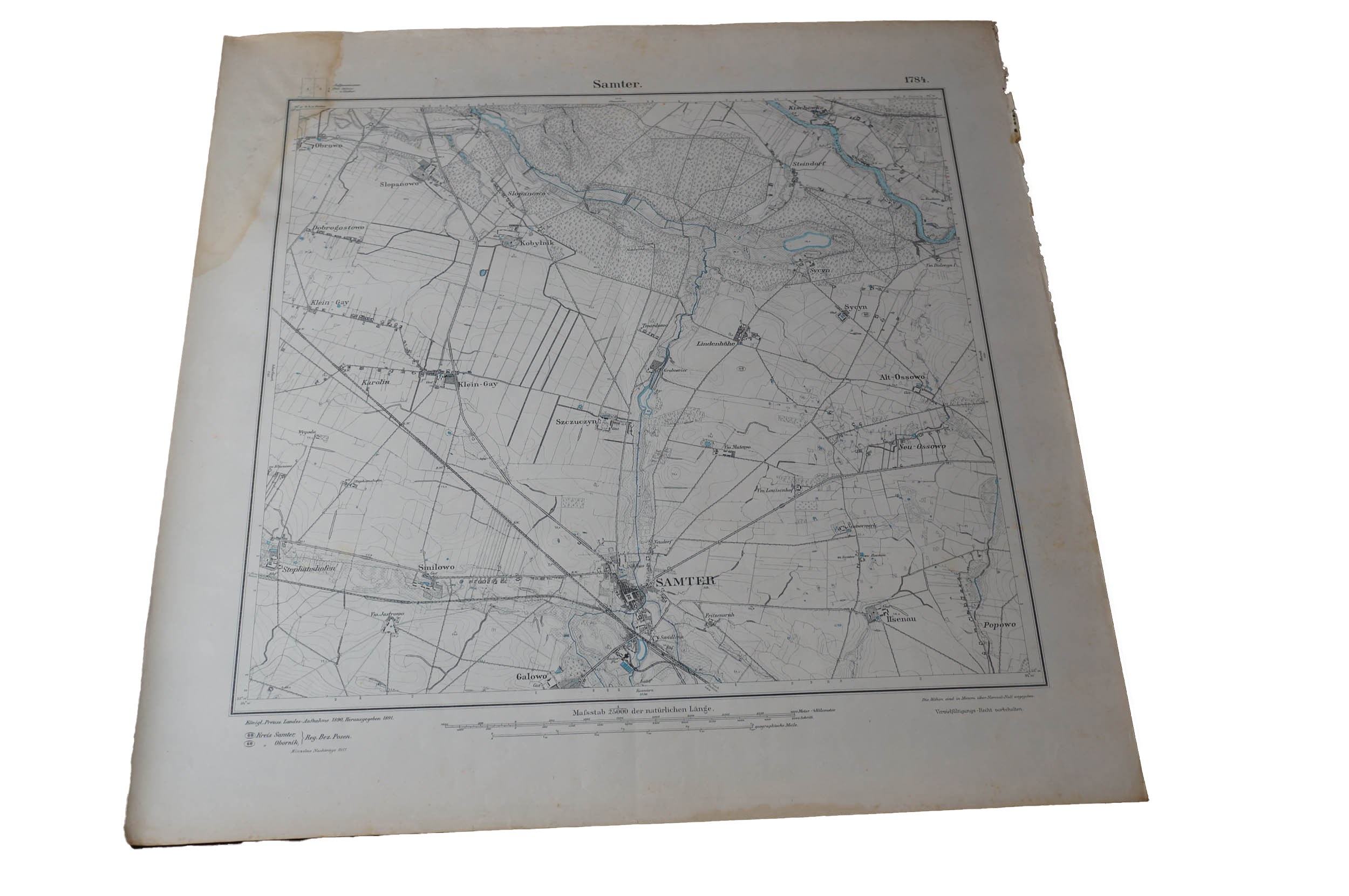SZAMOTUŁY - Samter , mapa, skala 1: 25.000, f. 56,5 x 60cm, na ...