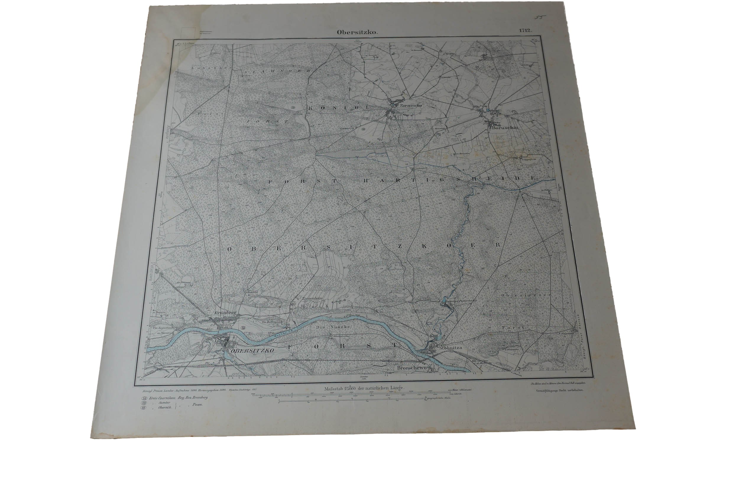 OBRZYCKO - Obersitzko , mapa, skala 1: 25.000, f. 56,5 x 60cm, na ...