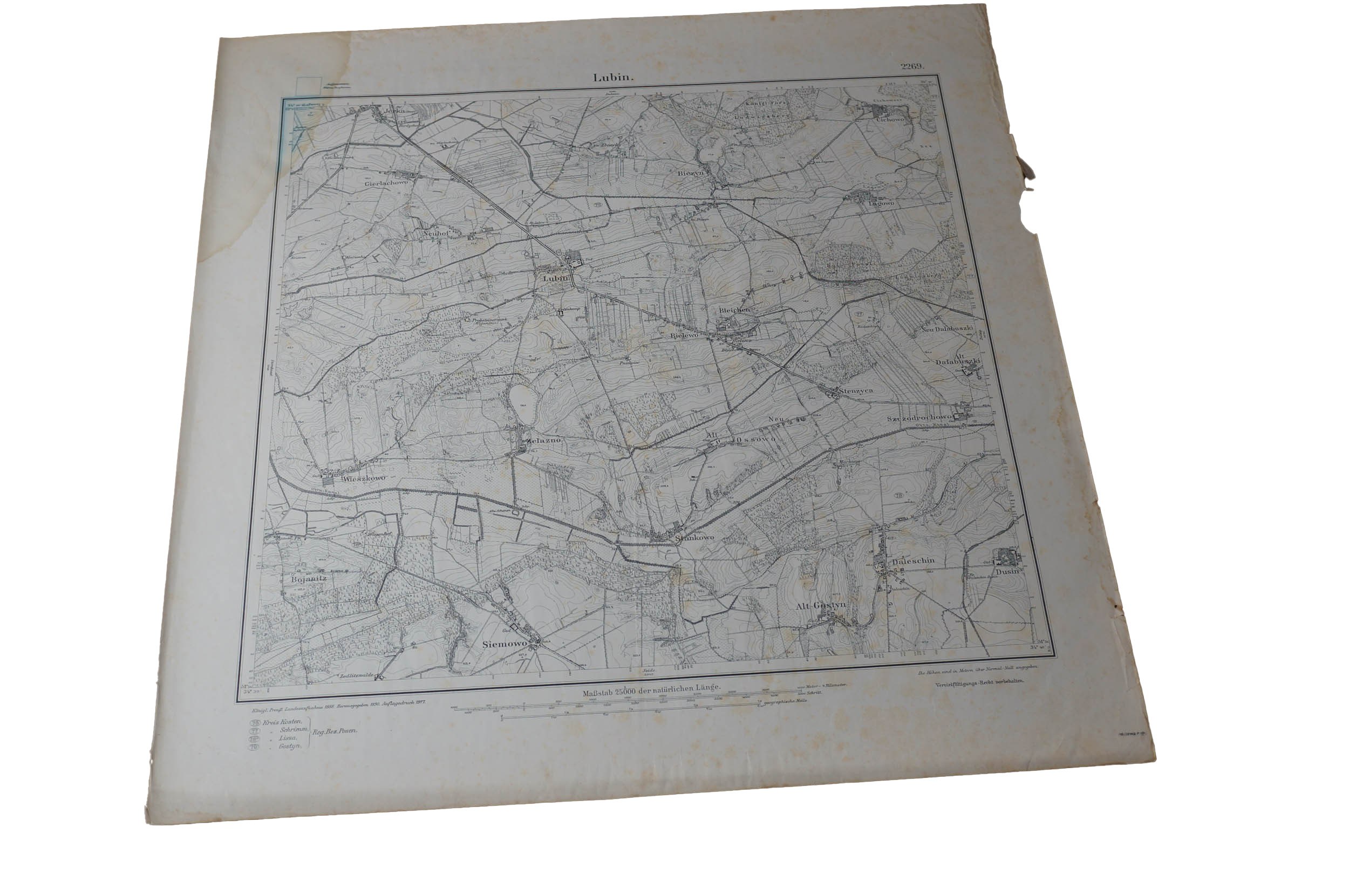 LUBIN, mapa, skala 1: 25.000, f. 56,5 x 60cm, na podstawie mapy z 1888r ...