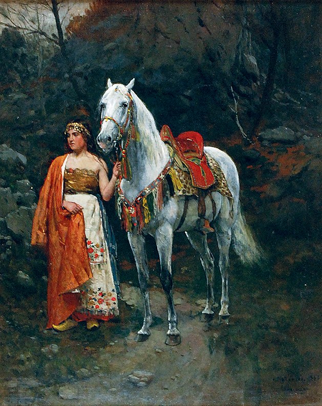 Antoni PIOTROWSKI (1853-1924), Dziewczyna z koniem, 1885 - Aukcja ...