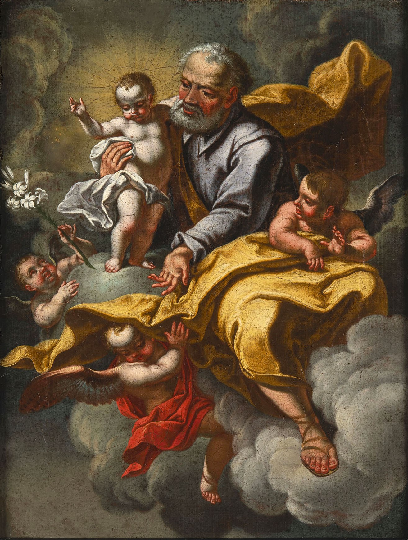 Włoski mistrz z XVIII wieku, Święty Józef, Dzieciątko Jezus i anioły ...