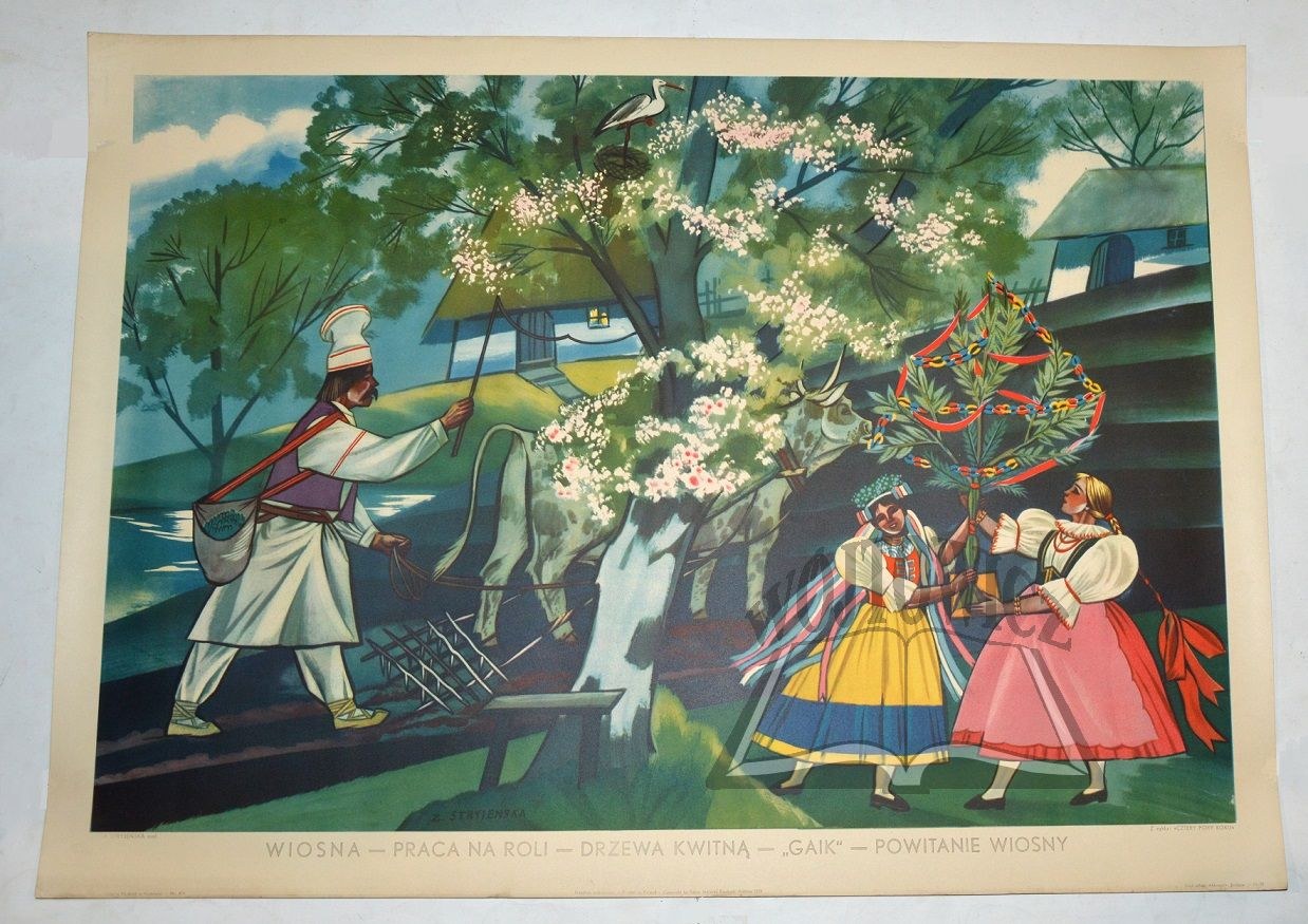 STRYJEŃSKA Zofja, (Cztery pory roku). Wiosna-Praca na roli-Drzewa ...