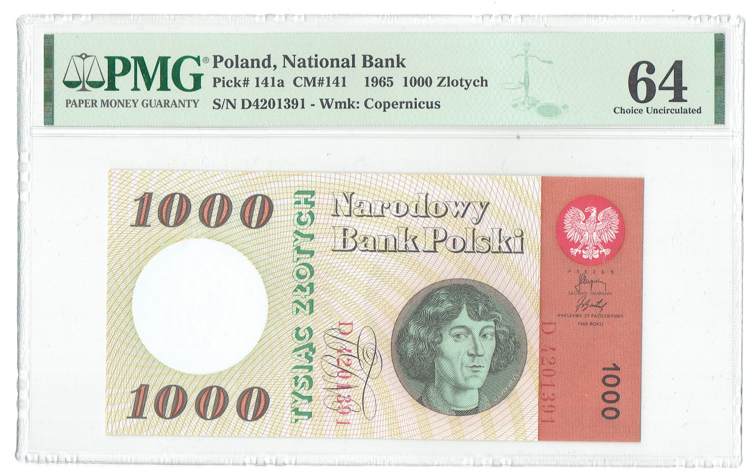 PRL, 1000 złotych 1965 D - PMG 64 - Aukcja internetowa / Licytacja online - Cena - OneBid