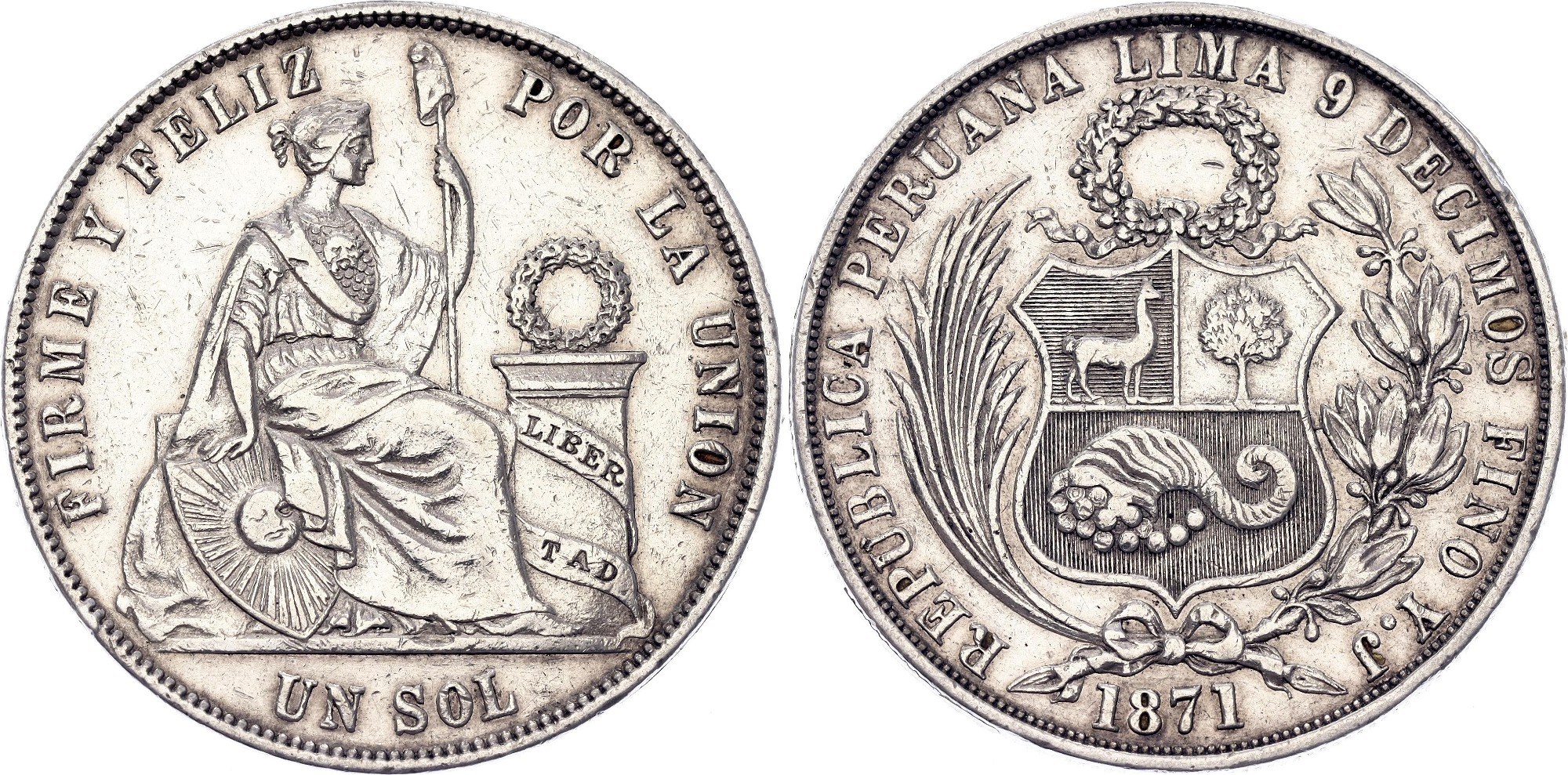 Peru 1 Sol 1871 LIMA YJ - Aukcja internetowa / Licytacja online - Cena ...
