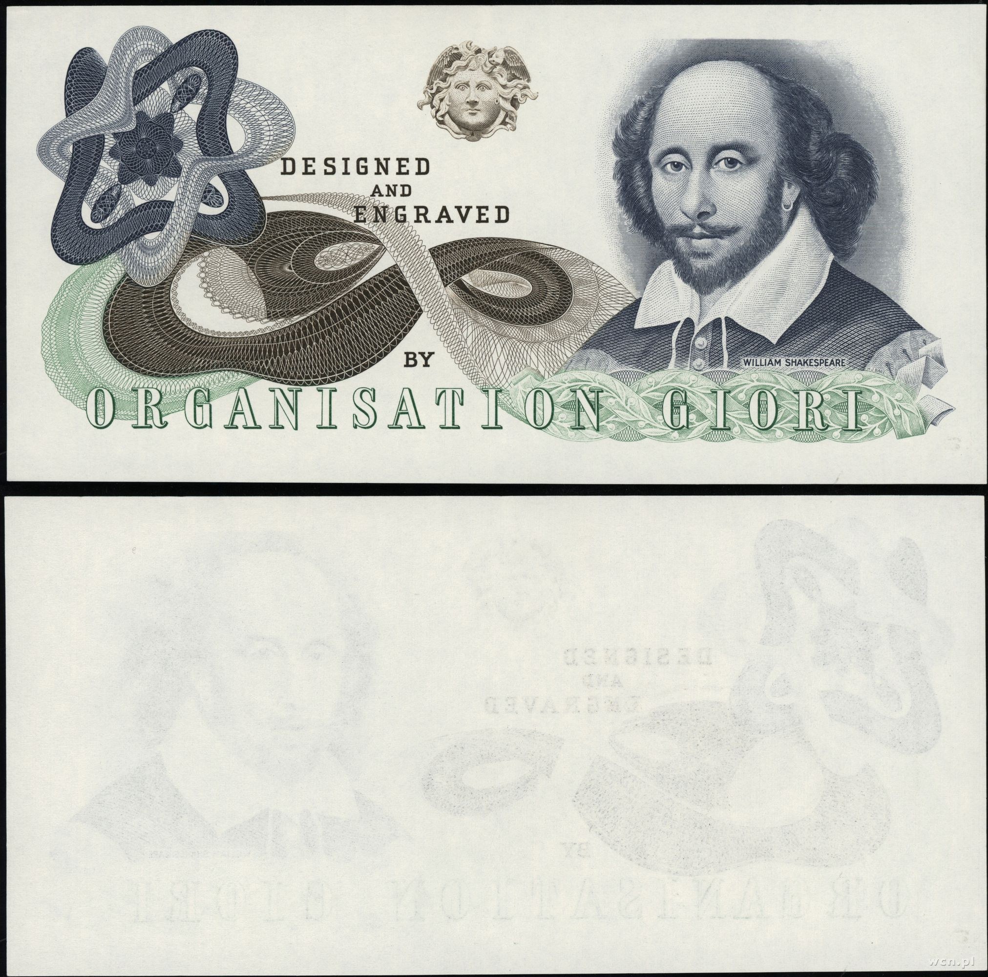 Wielka Brytania, banknot testowy - William Shakespeare, lata 70 XX w ...