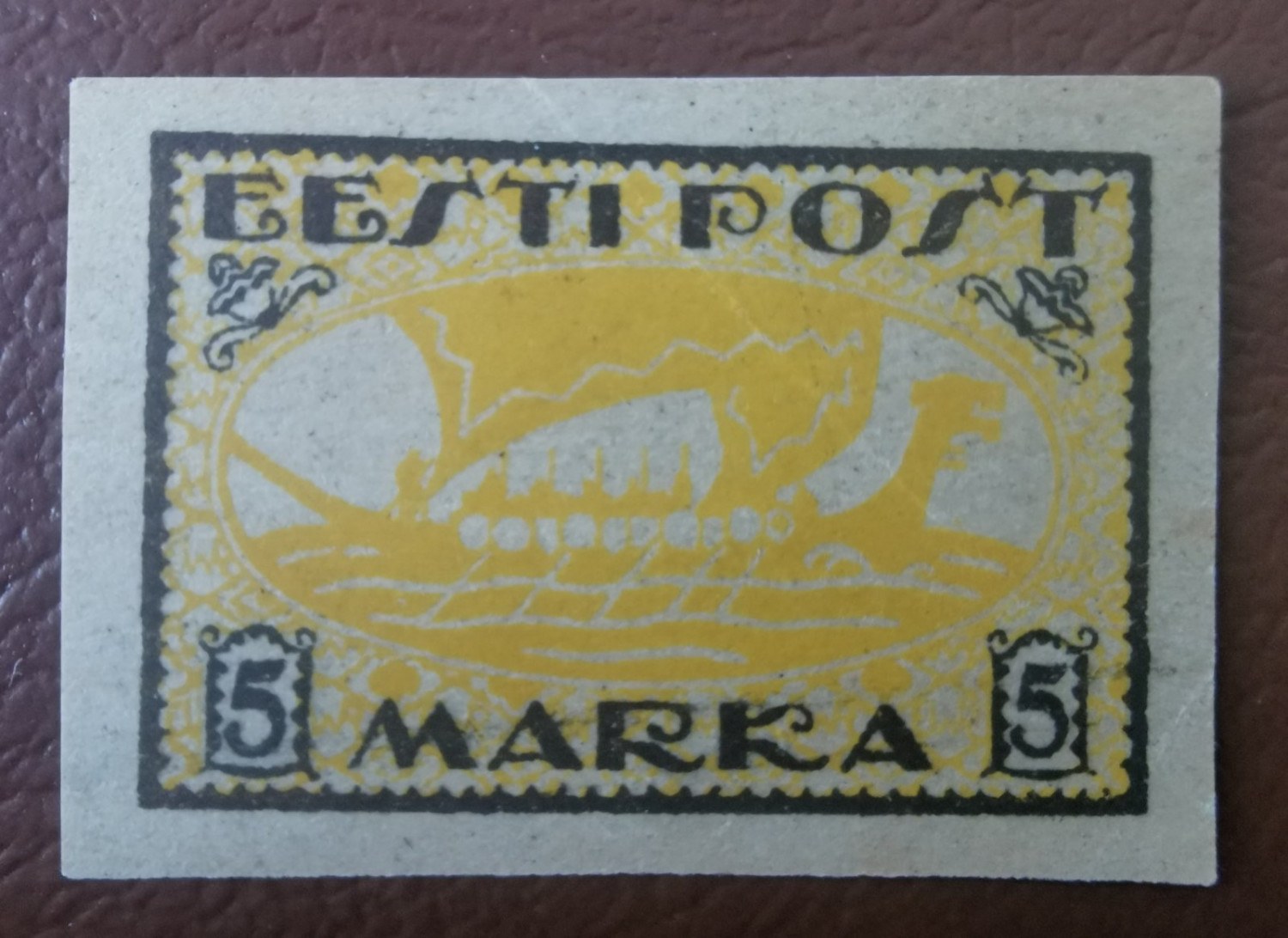 Estonia stamp 5 Marka Viking ship proof - sign.+certificate K. Kokk ...