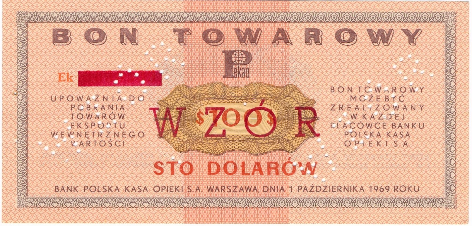 Pewex Bon Towarowy 100 dolarów 1969 WZÓR -Ek- NIEZNANY - 网上拍卖 / 网上投标 ...