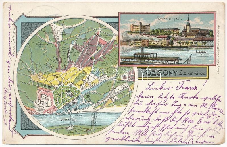 1904 Pozsony, Pressburg, Bratislava; Duna rakpart, térkép. Bediene dich ...