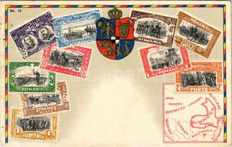 1922 Romania / Román bélyegek és címer, térkép / Romanian stamps and ...