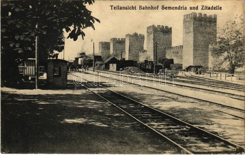 1918 Smederevo, Semendria, Szendrő; Bahnhof und Zitadelle / railway ...